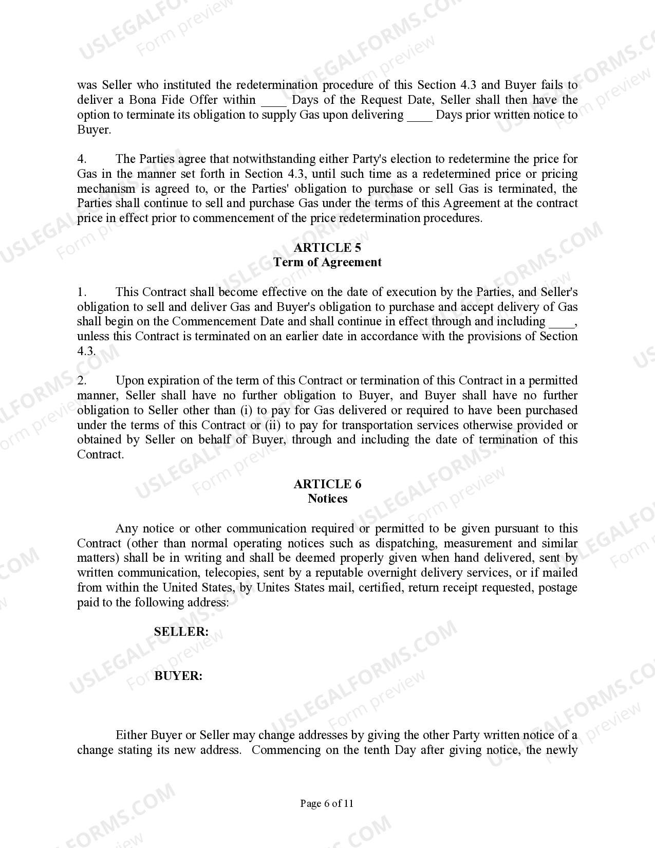Gas Sales Contract | US Legal Forms