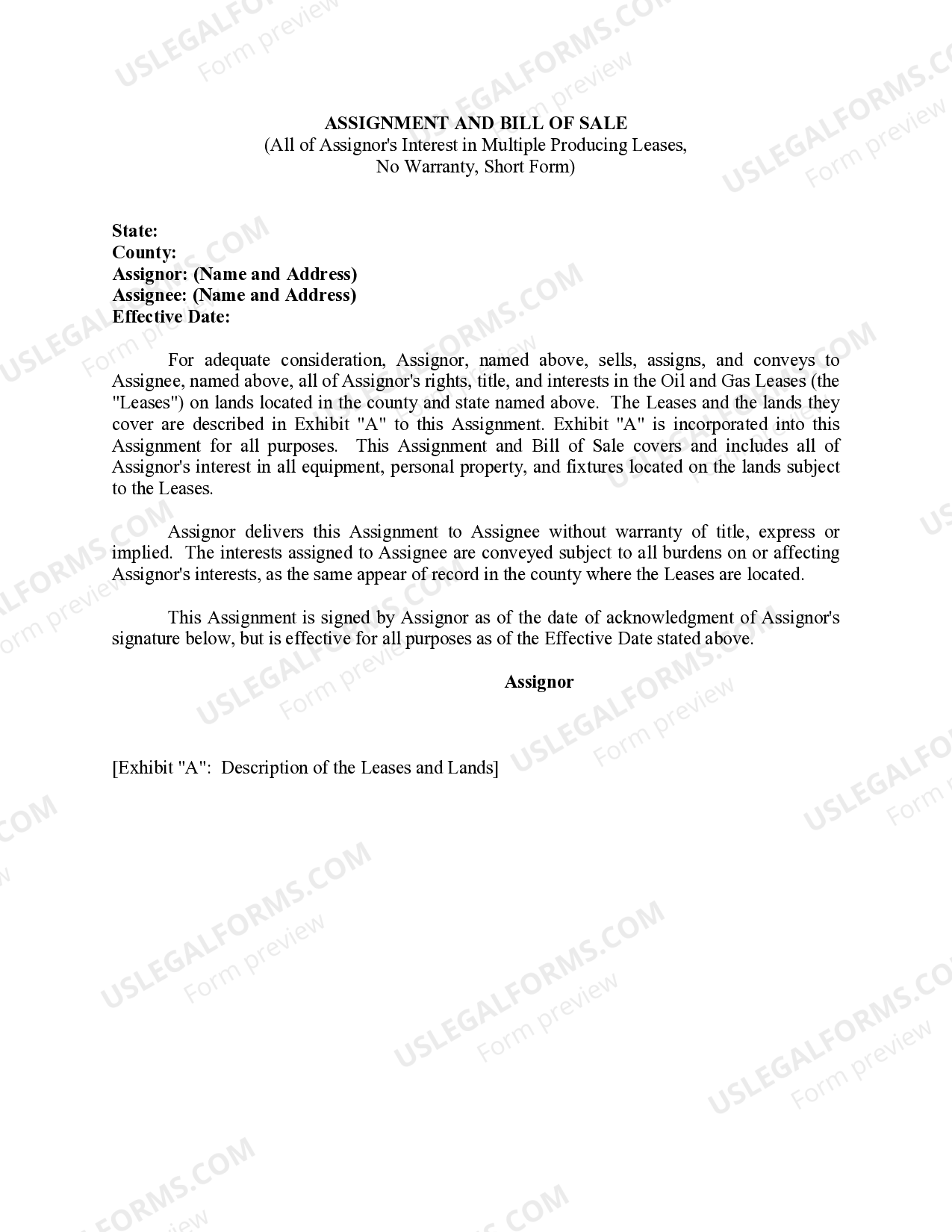 Assignment and Bill of Sale for all of Assignor's Interest in Multiple ...