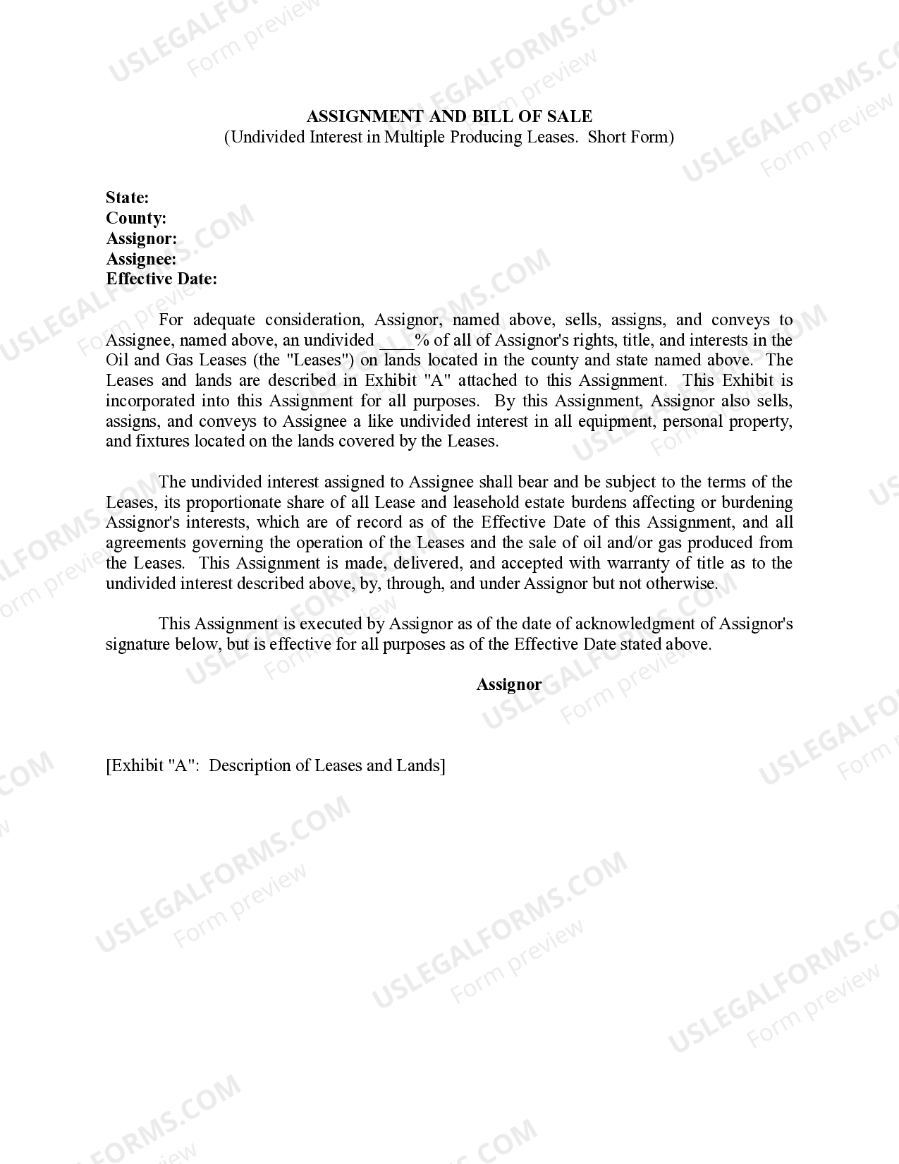 Travis Texas Assignment and Bill of Sale of Undivided Interest in ...