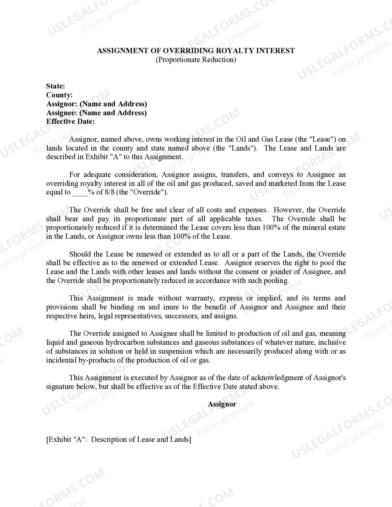 Assignment of Overriding Royalty Interest with Proportionate Reduction ...