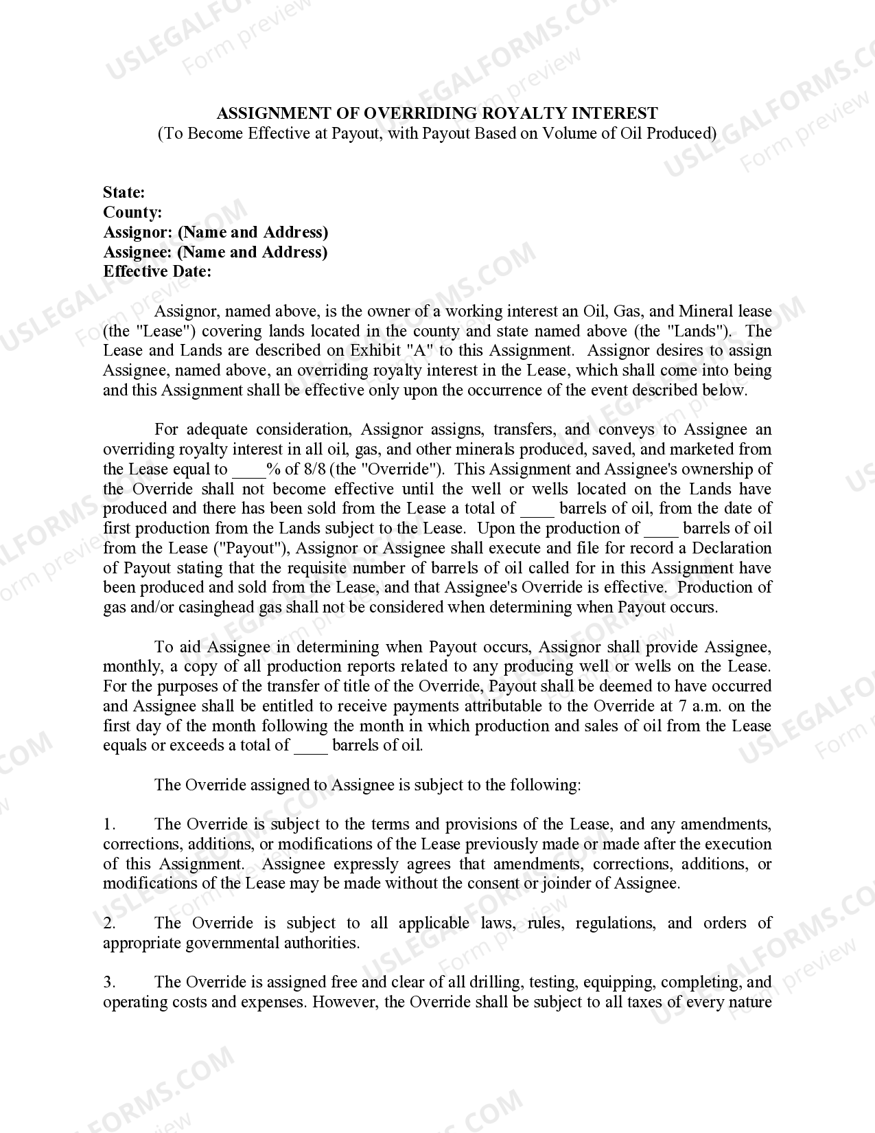 Assignment of Overriding Royalty Interest to Become Effective At Payout ...