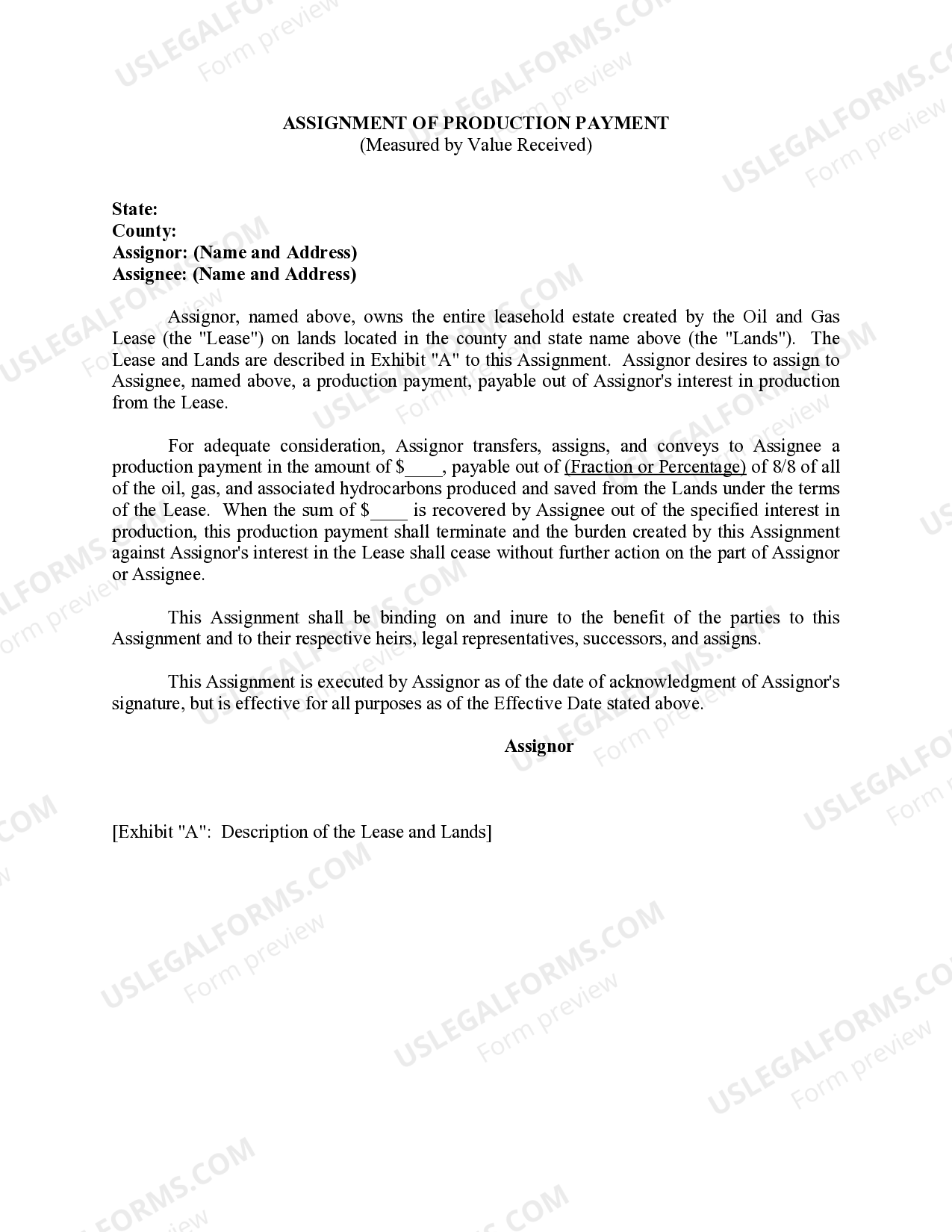 Assignment of Production Payment Measured by Value Received | US Legal ...