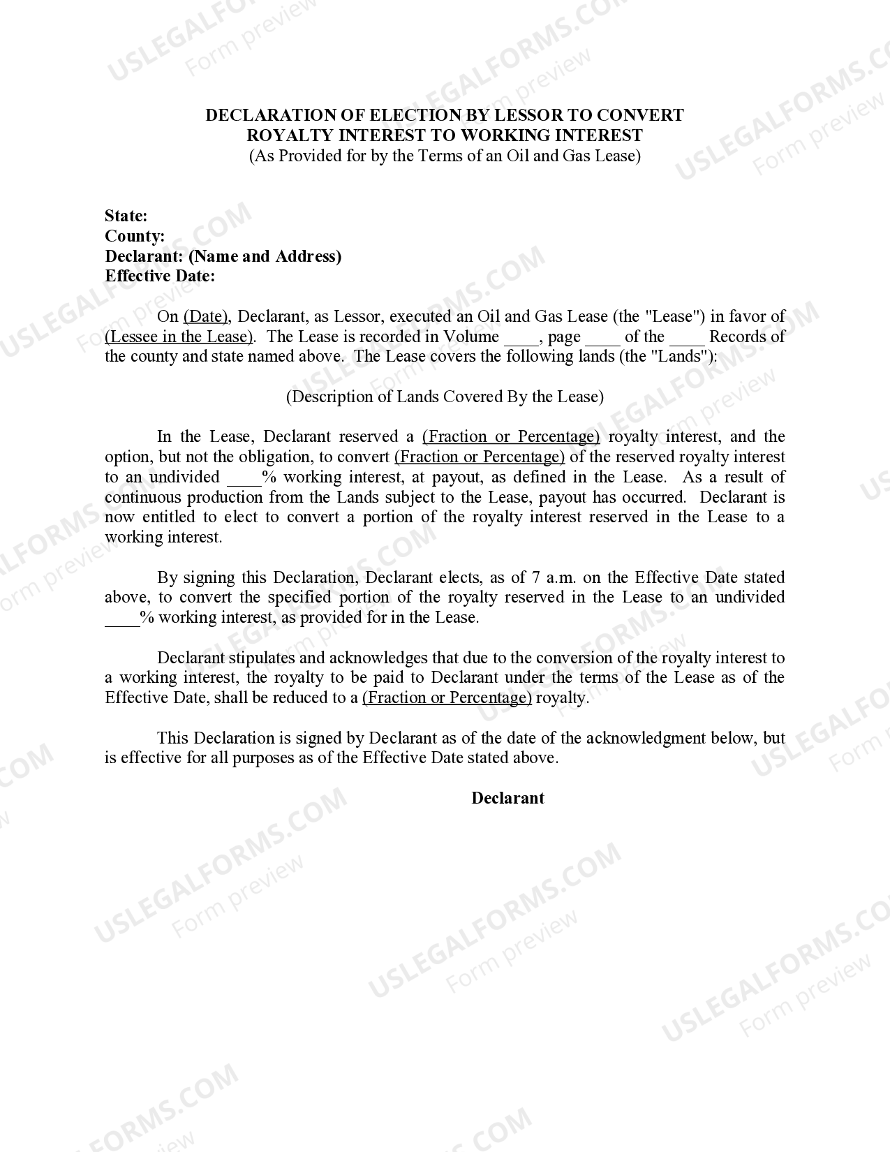 Phoenix Arizona Declaration of Election by Lessor to Convert Royalty ...