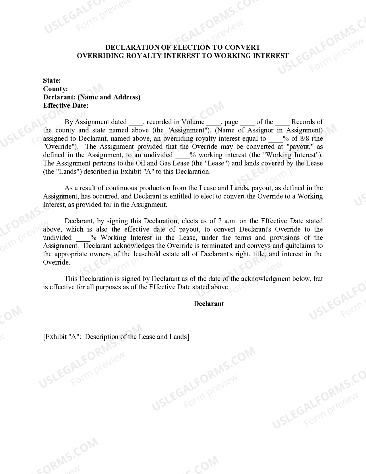 Declaration of Election to Convert Overriding Royalty Interest to ...