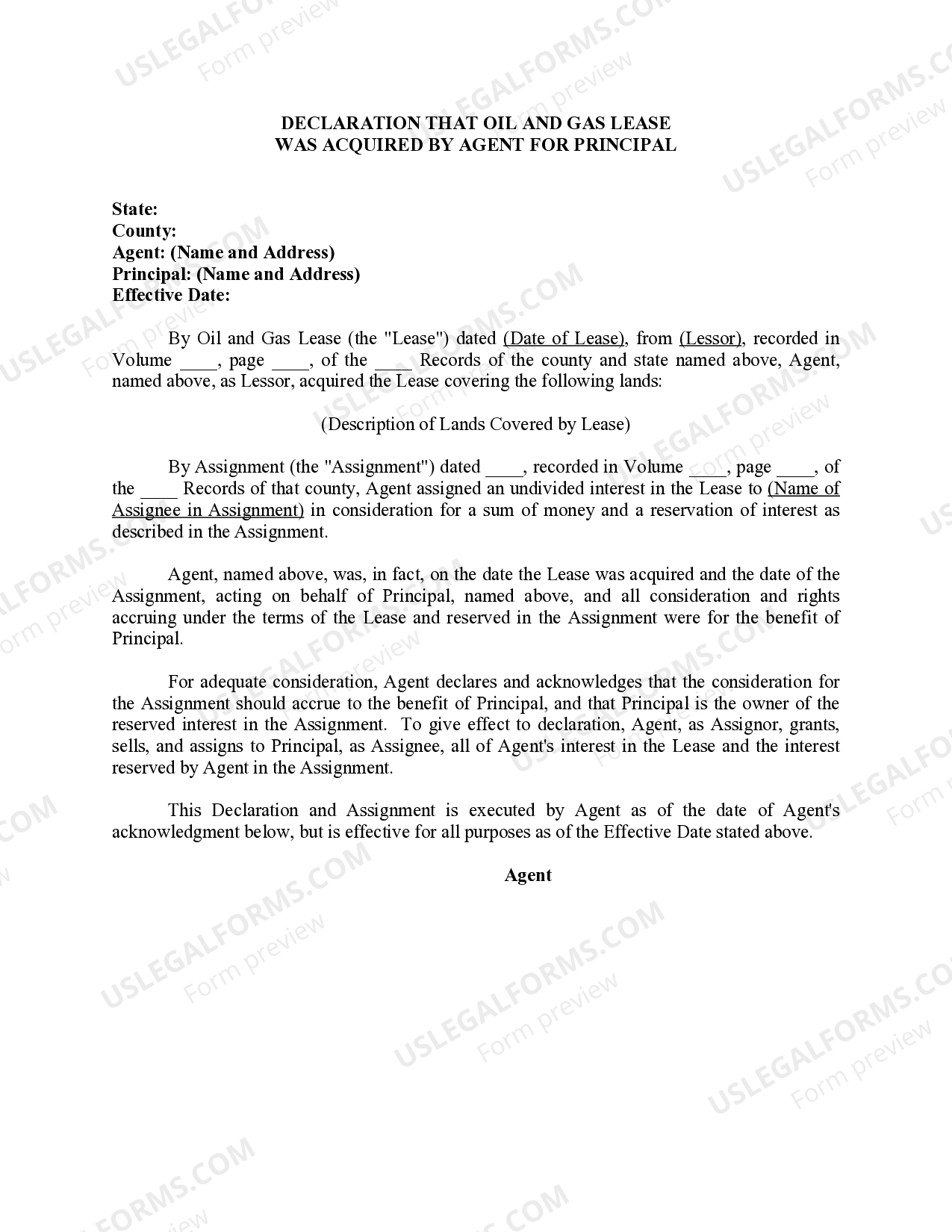 Declaration That Oil and Gas Lease Was Acquired by Agent For Principal ...