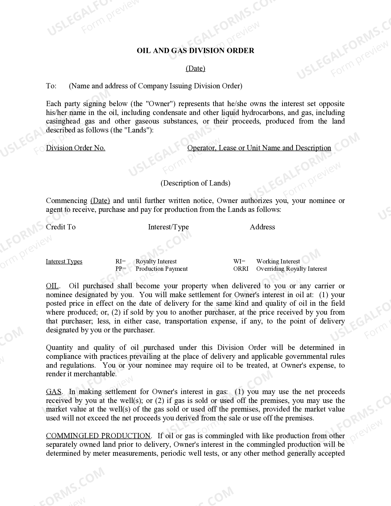 Oil and Gas Division Order - Division Order Oil And Gas | US Legal Forms
