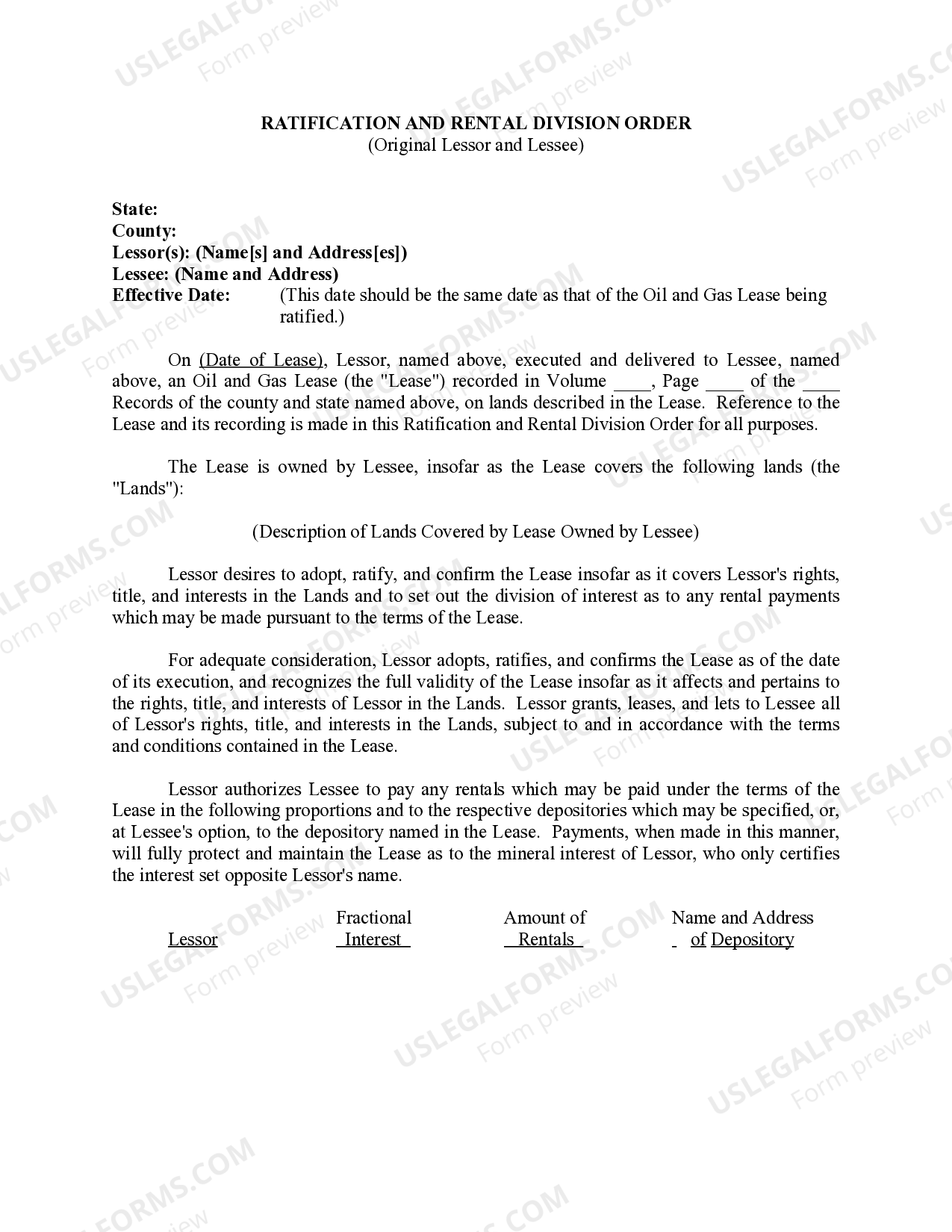 Ratification and Rental Division Order of Original Lessor and Lessee ...