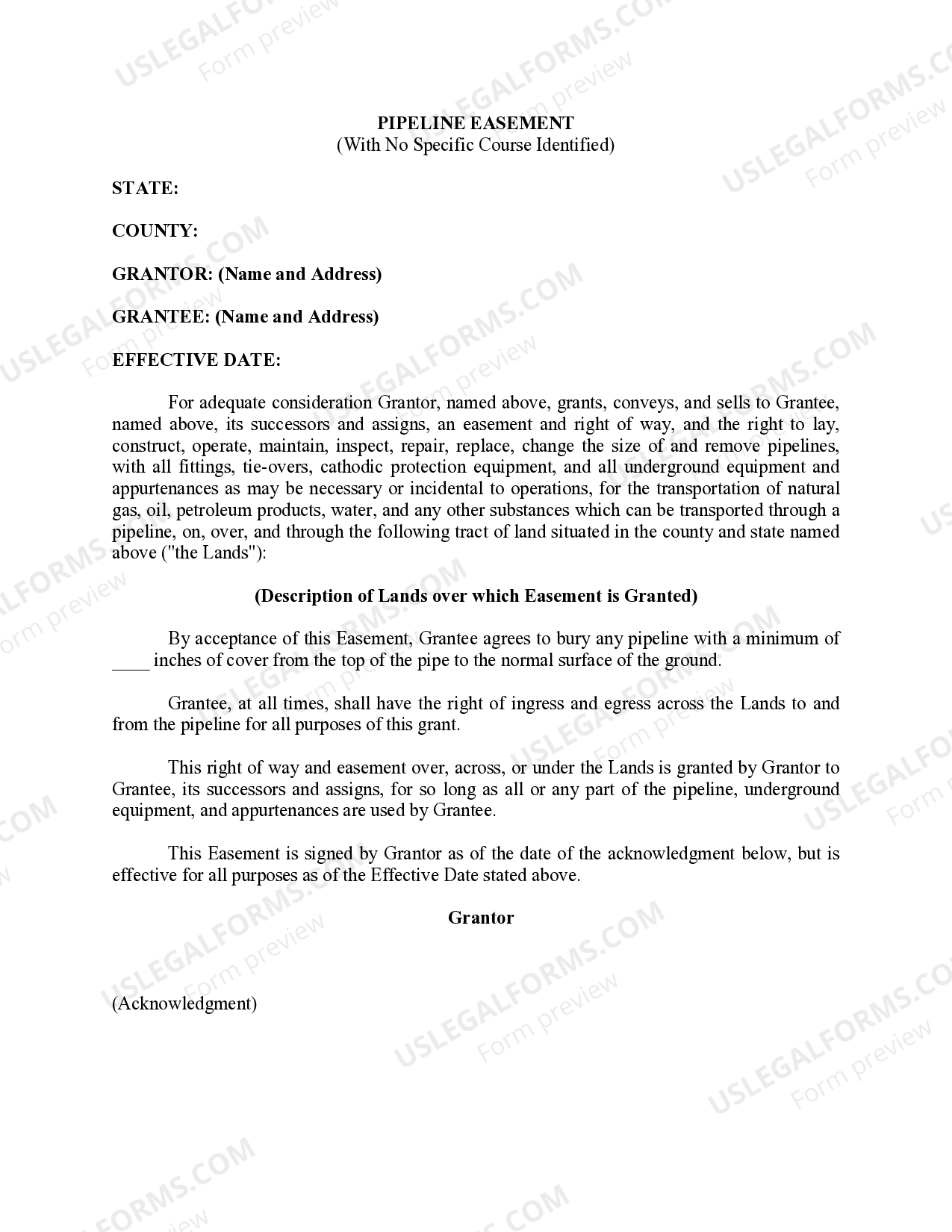 Pipeline Easement With No Specific Course Identified | US Legal Forms