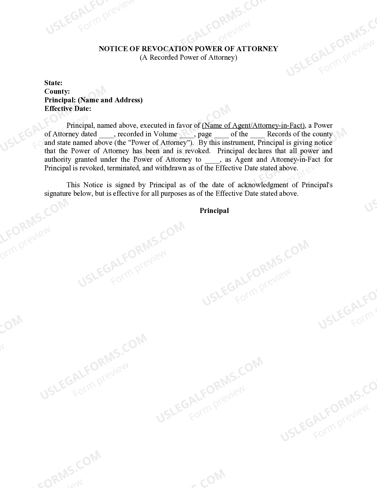 Notice of Revocation Power of Attorney for a Recorded Power of Attorney ...