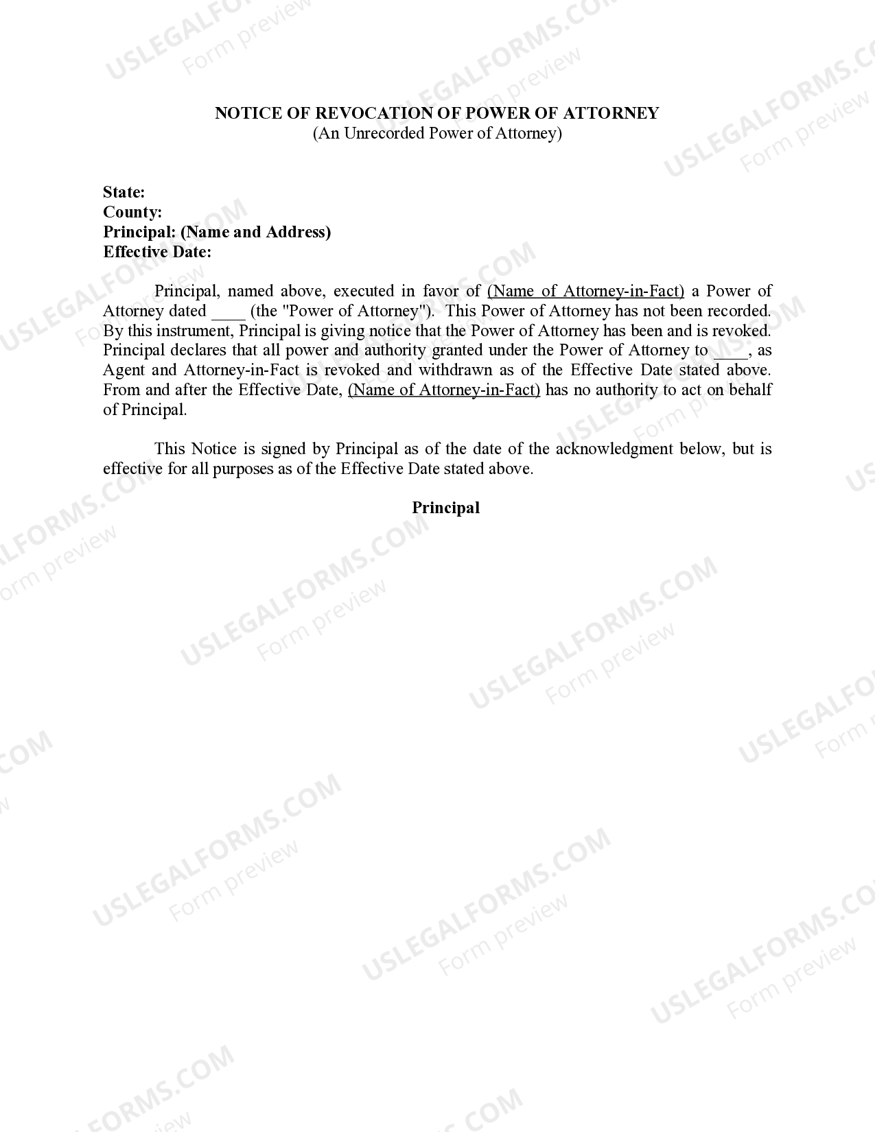 Notice of Revocation of Power of Attorney for an Unrecorded Power of ...