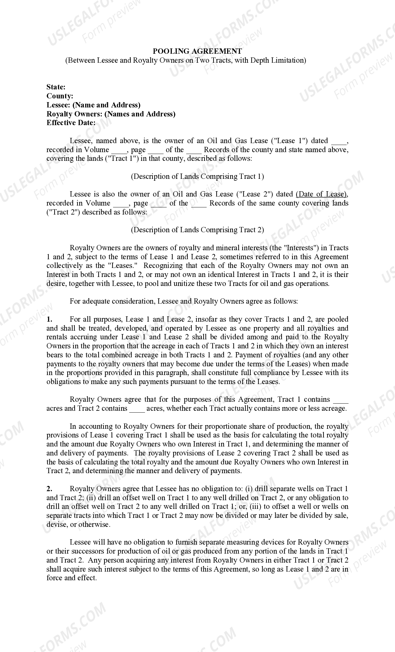 Pooling Agreement Between Lessee and Royalty Owners on Two Tracts, With ...