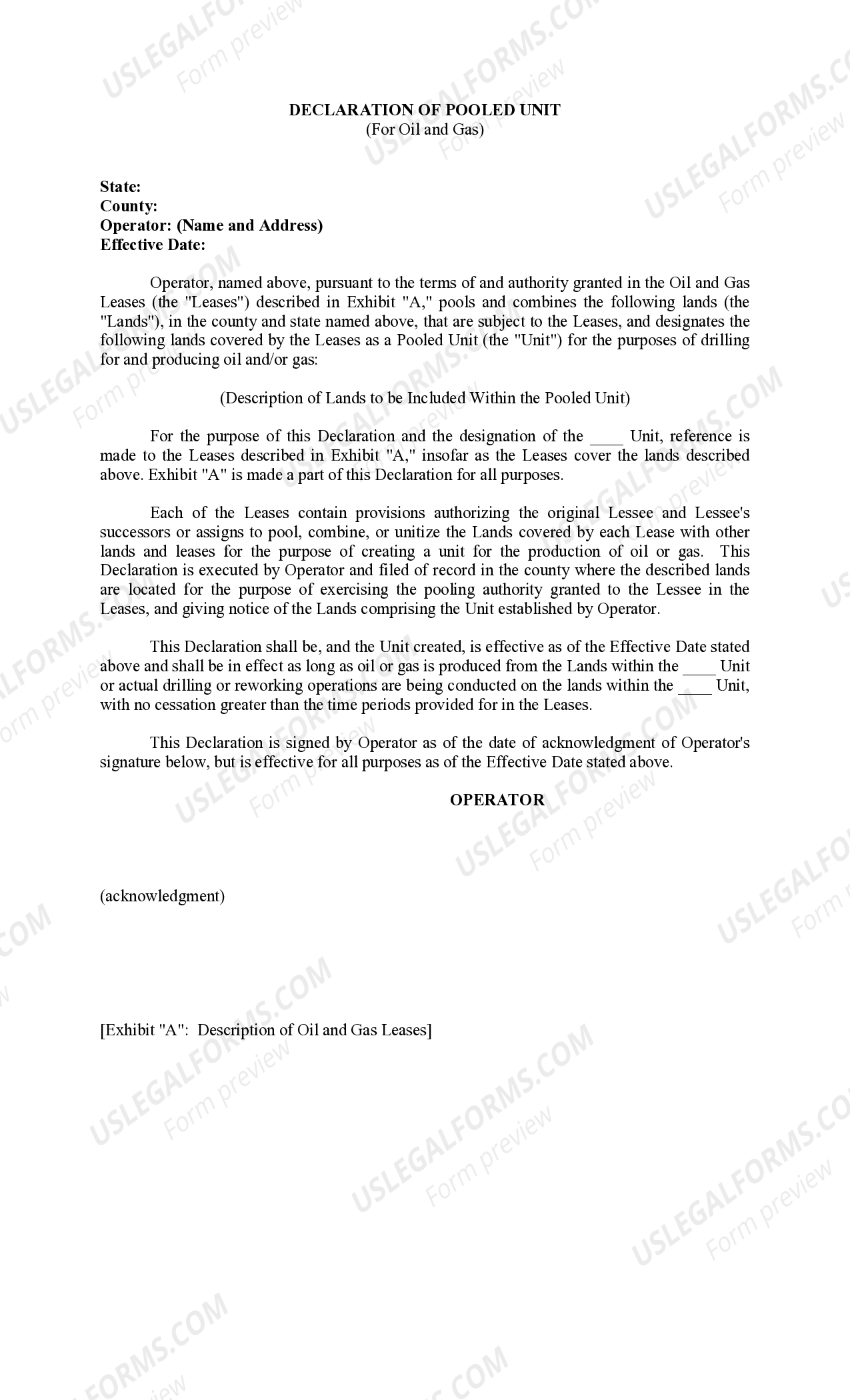 Declaration of Pooled Unit For Oil and Gas - Oil And Gas Pooling | US ...