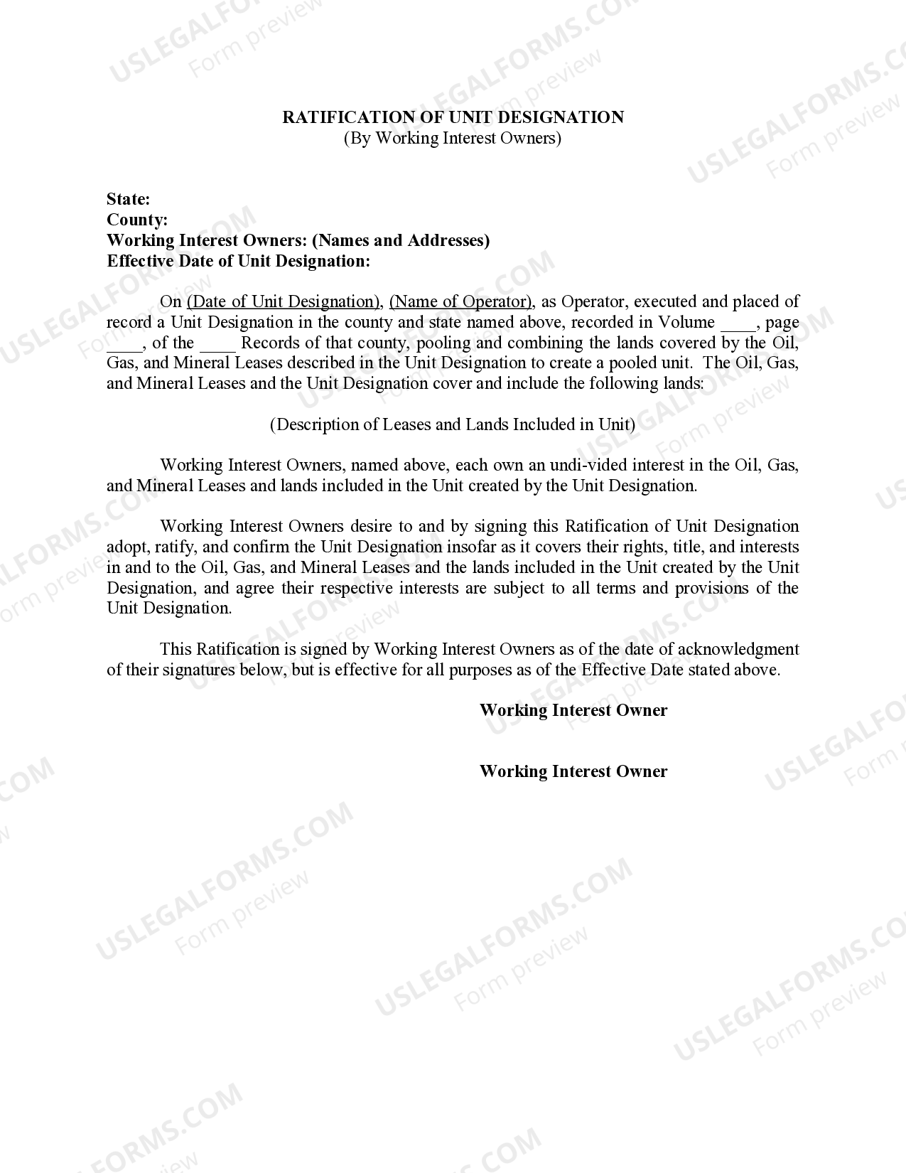 Ratification of Unit Designation by Working Interest Owners | US Legal ...