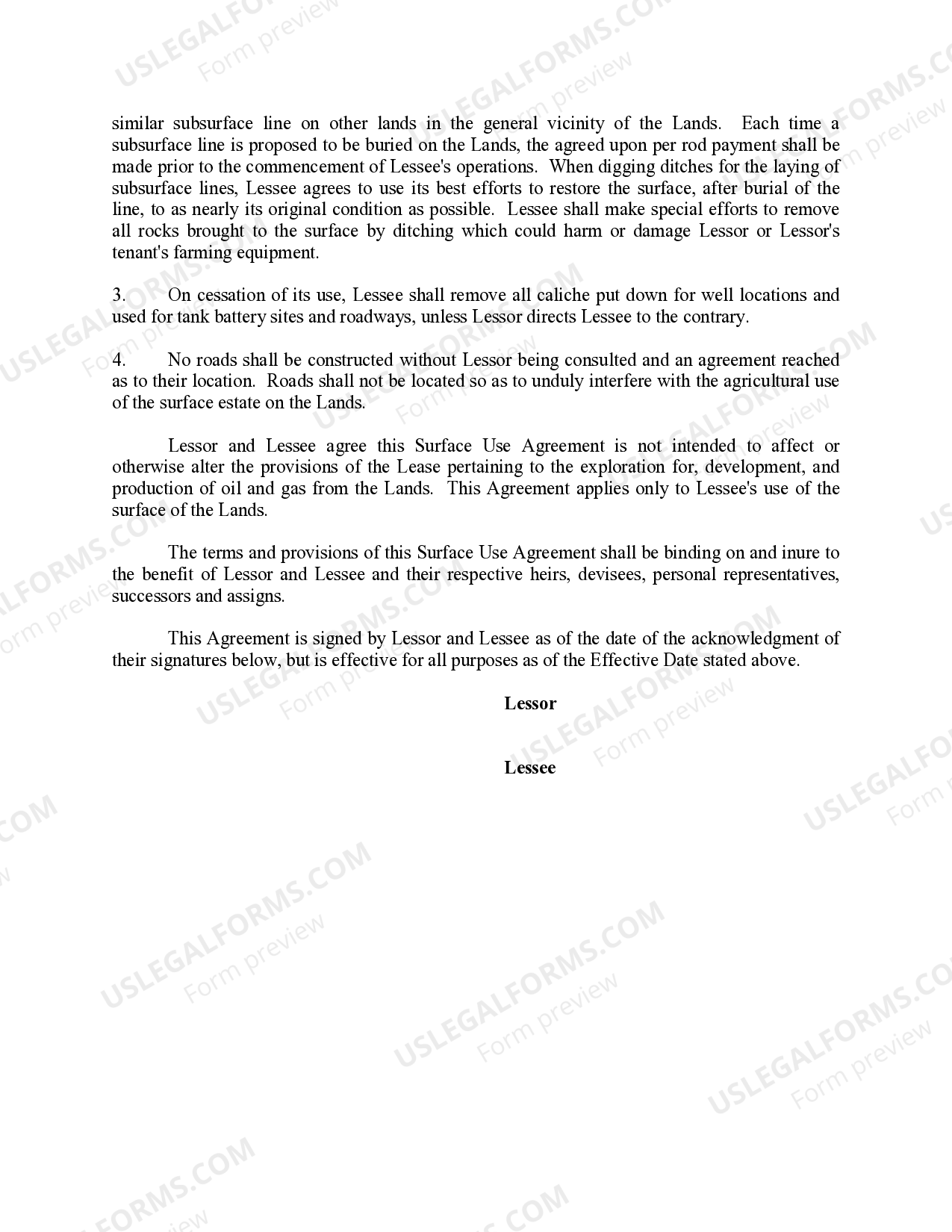 Surface Use Agreement Between Oil and Gas Lessee and Surface Owner ...