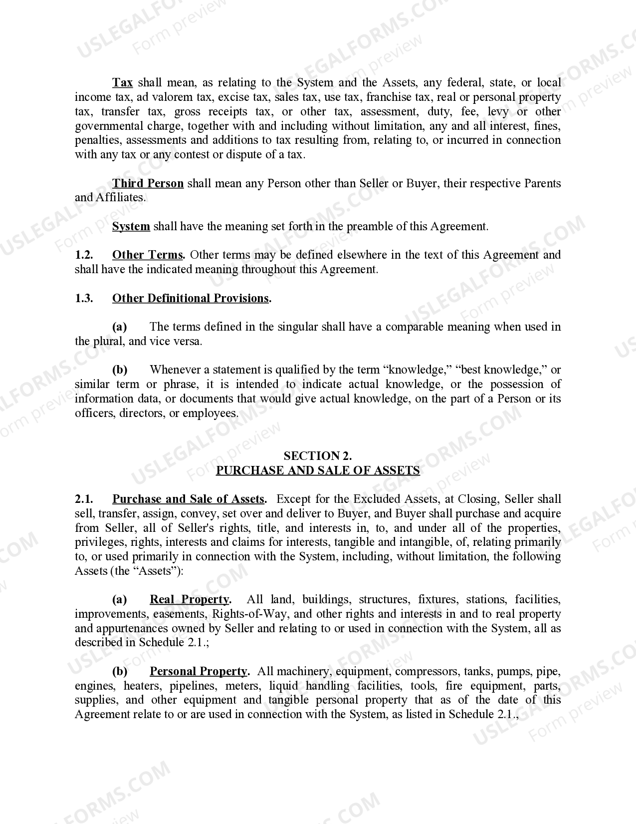 Facilities Sale Agreement for Plant and Pipeline | US Legal Forms