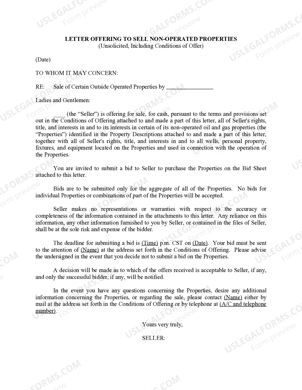 Letter offering to Sell Non - Unsolicited Offer To Purchase Property ...