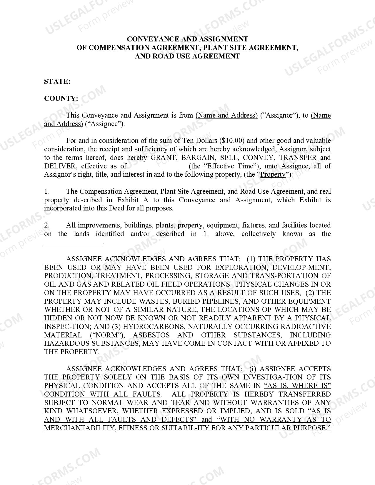 Conveyance and Assignment of Compensation Agreement, Plant Site ...