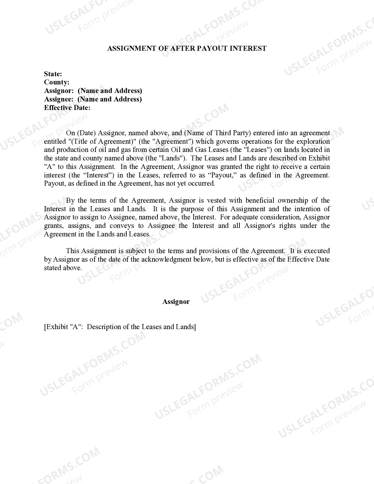 Assignment of After Payout Interest | US Legal Forms