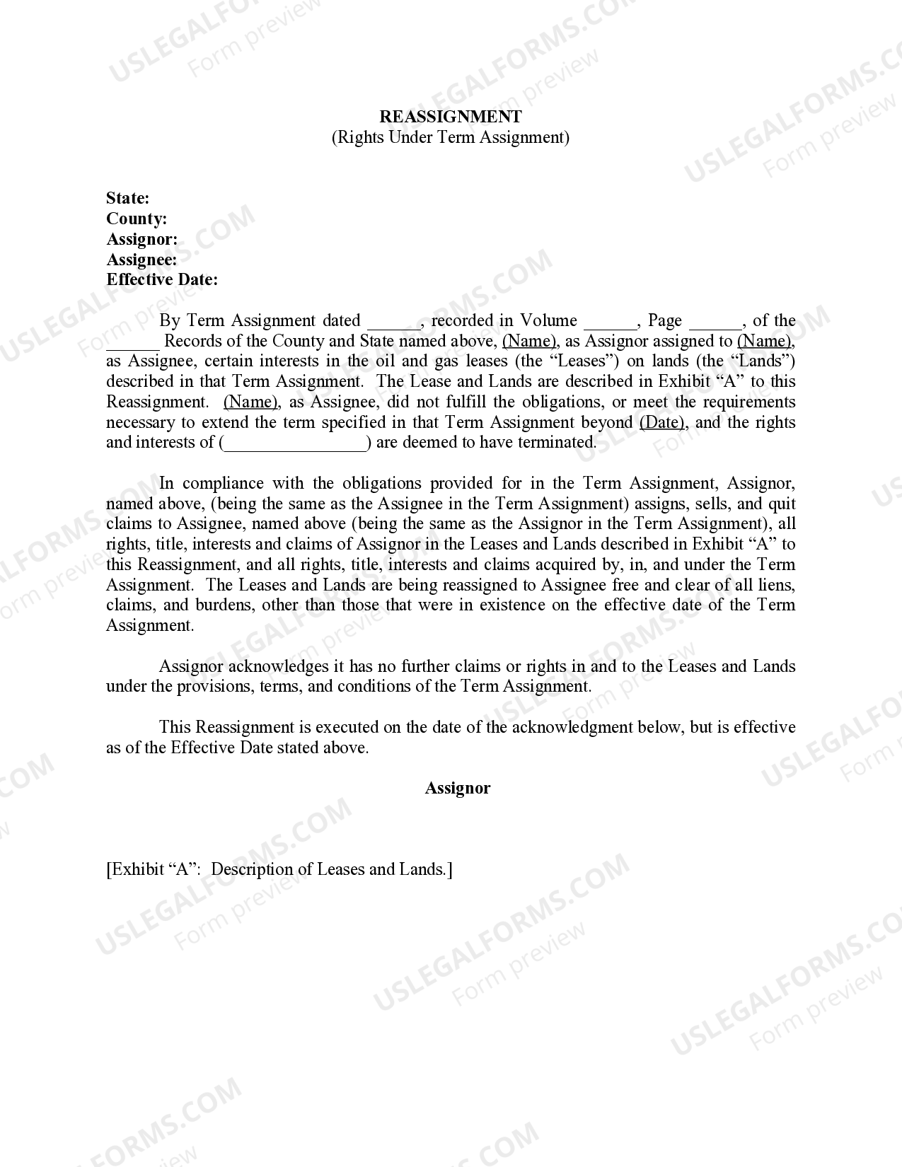 Reassignment of Rights Under Term Assignment | US Legal Forms