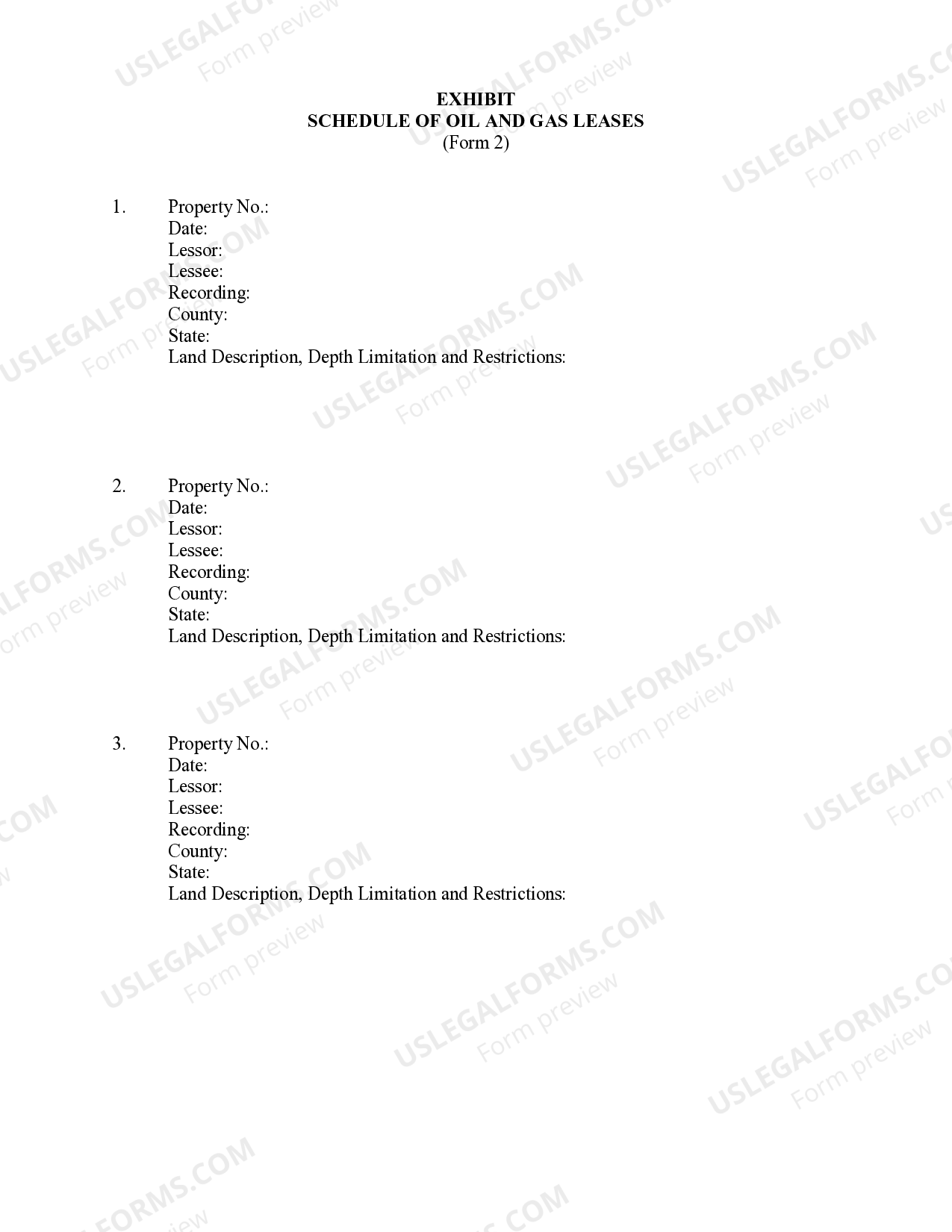 Exhibit Schedule of Oil and Gas Leases Form 2 | US Legal Forms