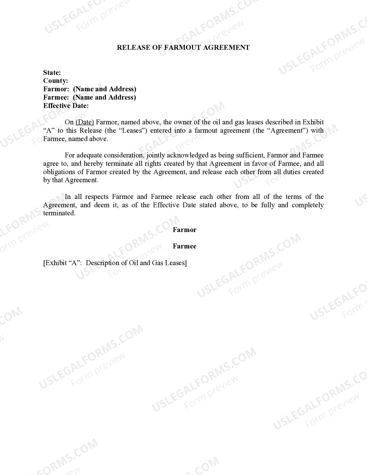 Release of Farmout Agreement | US Legal Forms