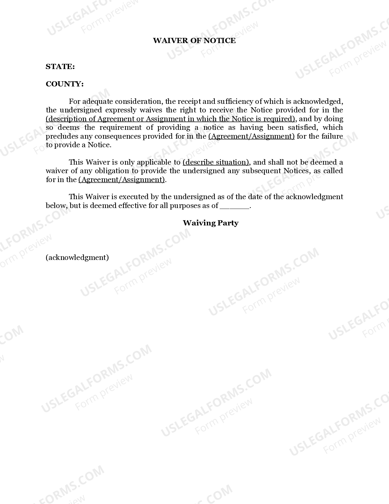 Waiver of Notice | US Legal Forms