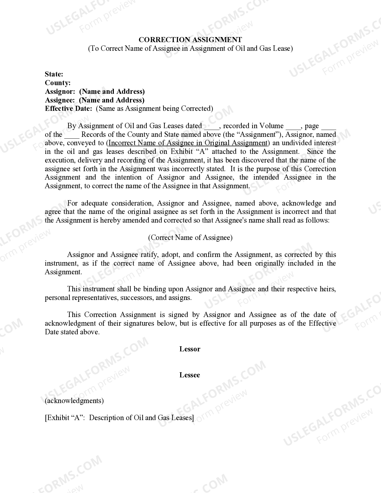 Correction Assignment to Correct Name of Assignee in Assignment of Oil ...