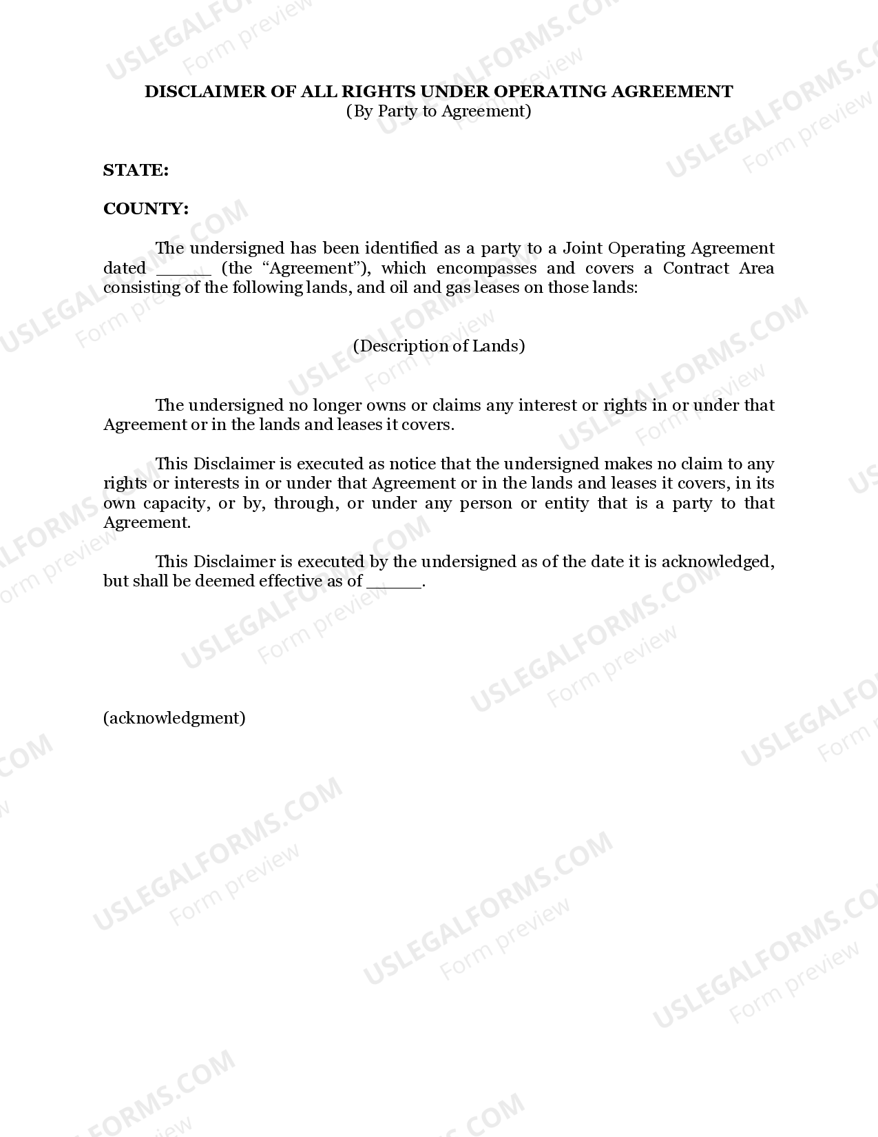 Disclaimer of All Rights Under Operating Agreement by Party to ...