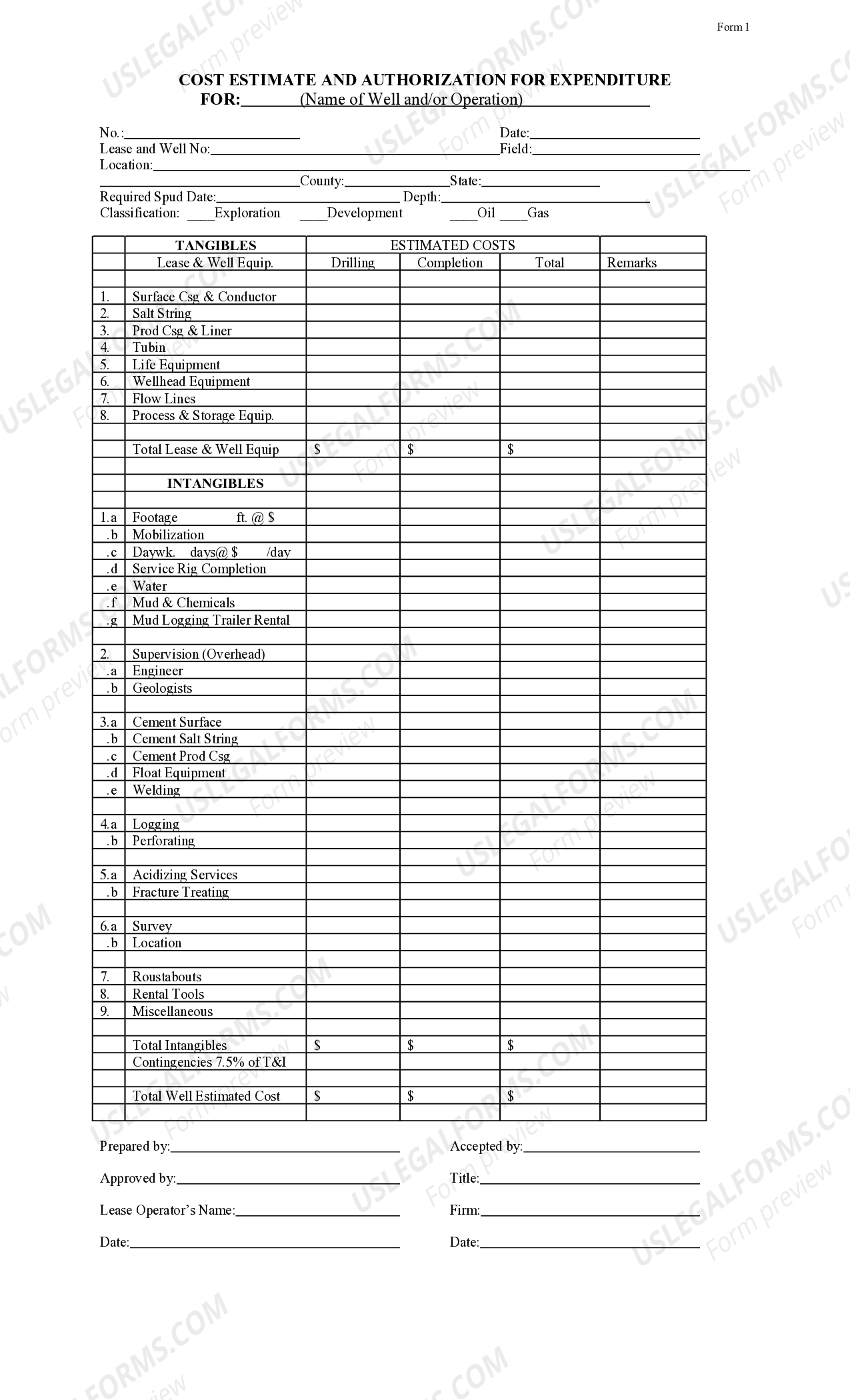 Cost Estimate and Authorization For Expenditure - "AFE" - Afe Estimate ...