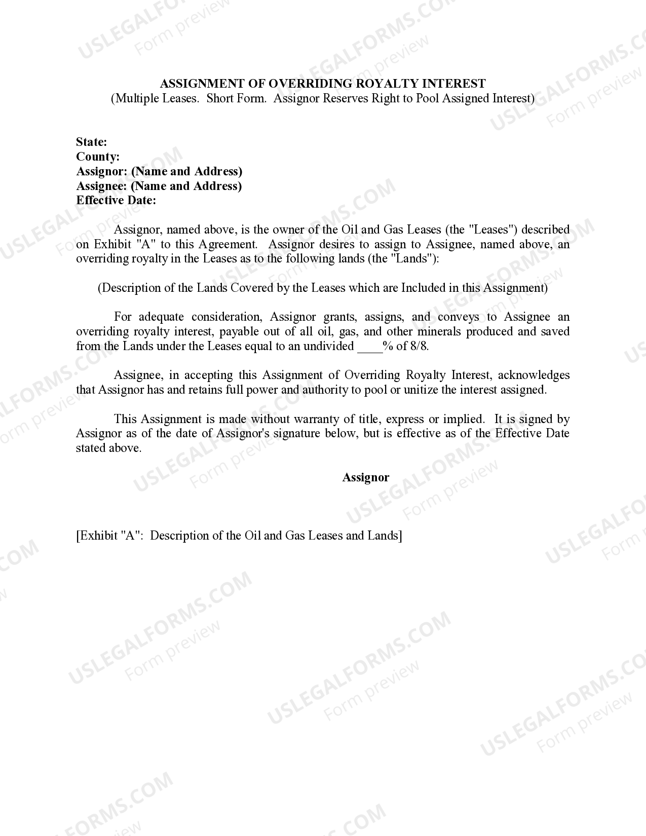 Assignment of Overriding Royalty Interest with Multiple Leases that are ...