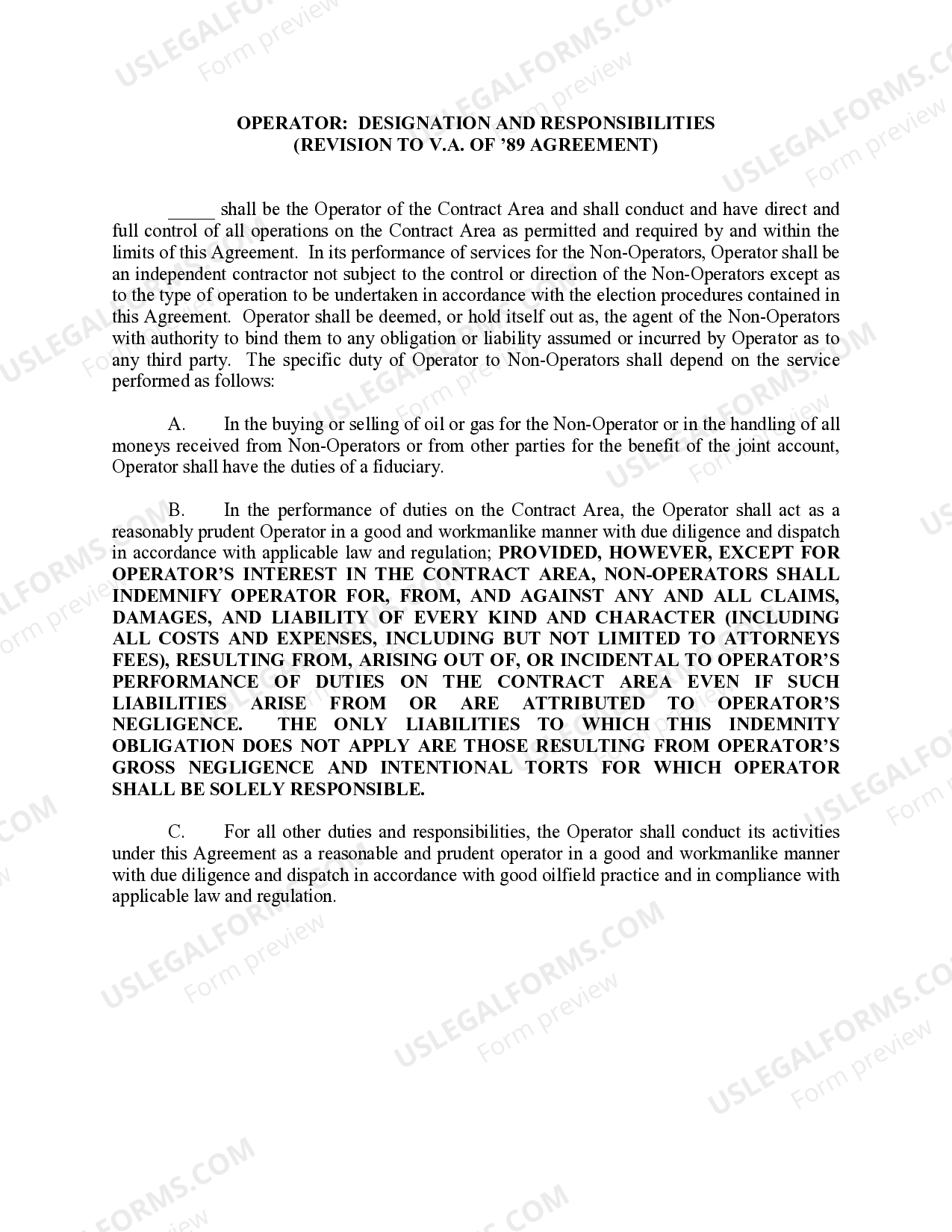 Designation and Responsibilities of Operator - Revision to V. A. of ...