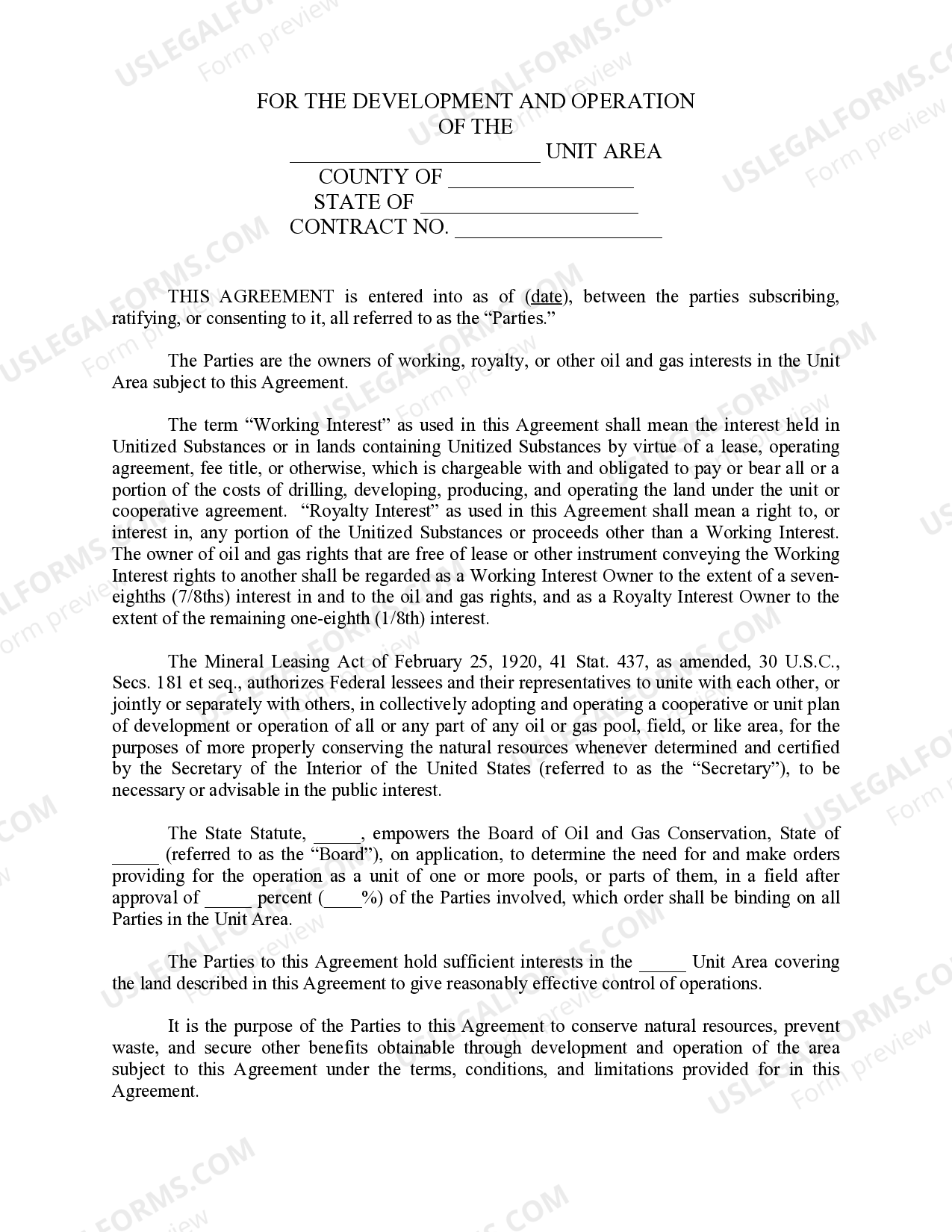 Unit Agreement and Plan of Unitization | US Legal Forms