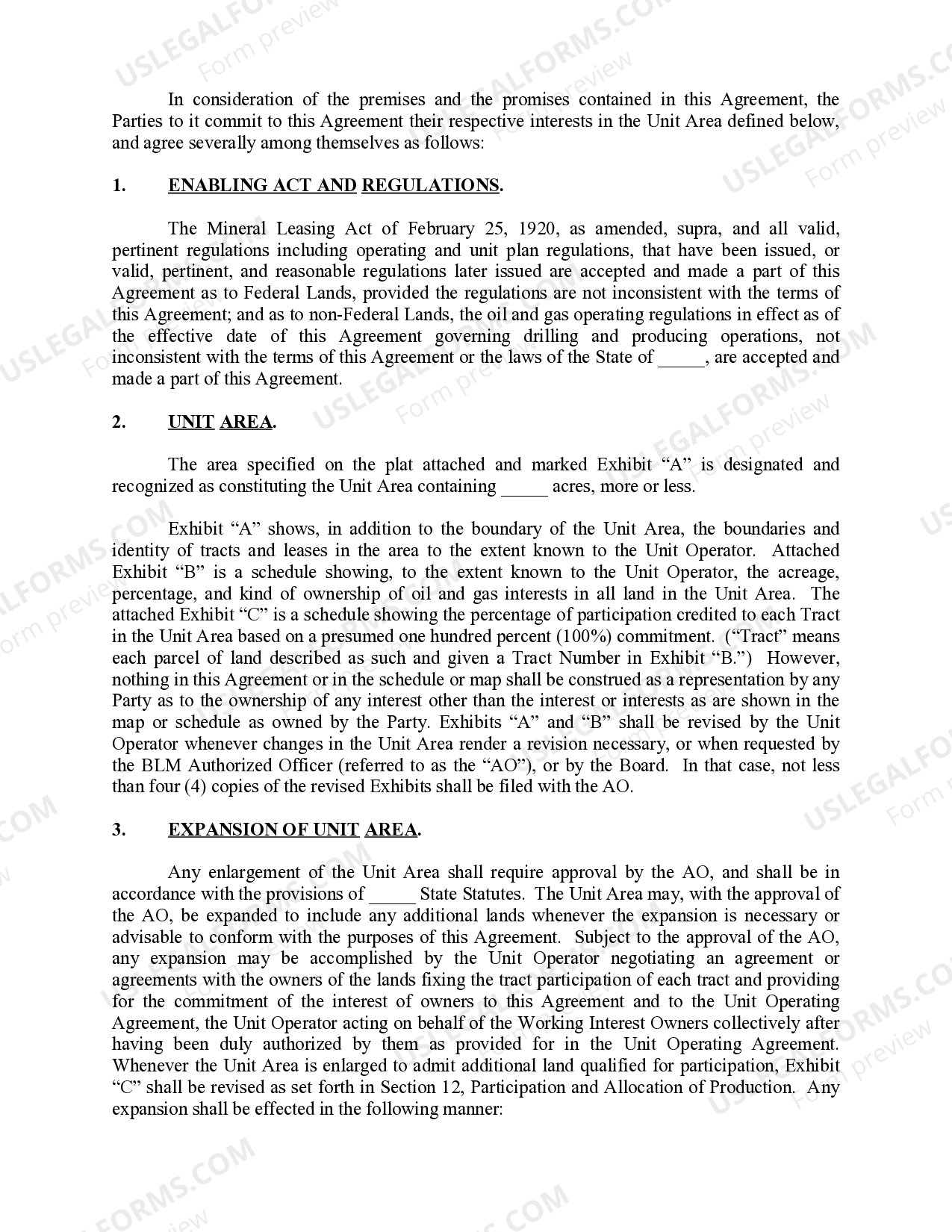 Unit Agreement and Plan of Unitization | US Legal Forms