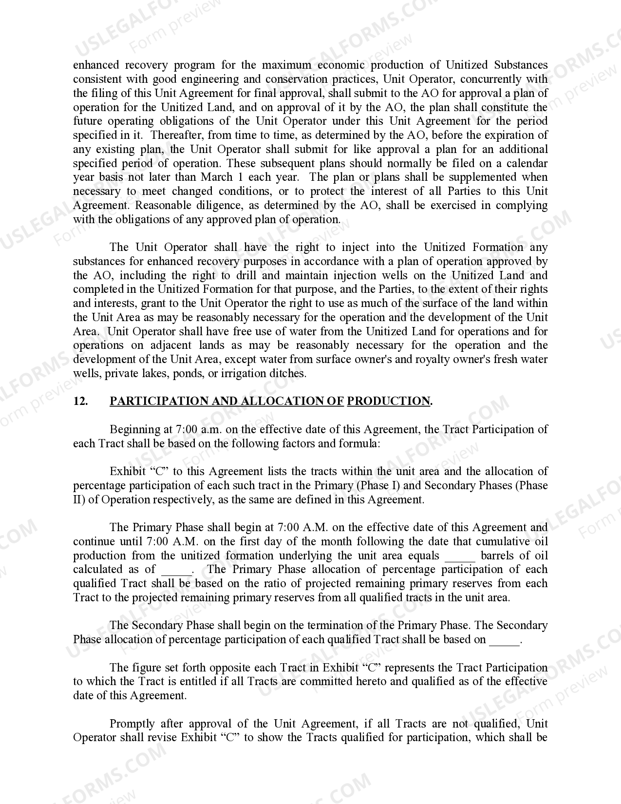 Unit Agreement and Plan of Unitization | US Legal Forms