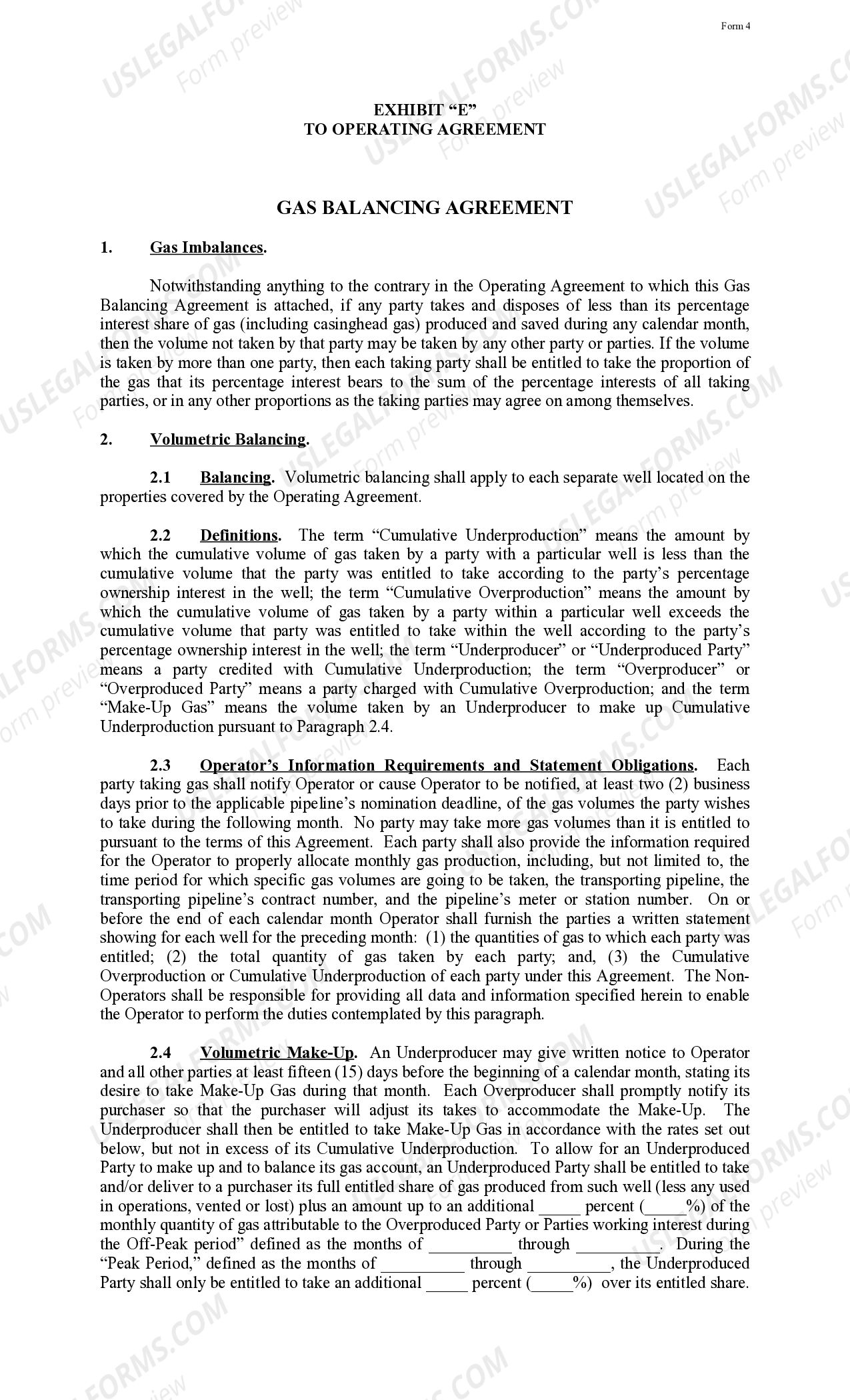 Exhibit E to Operating Agreement Gas Balancing Agreement - Form 4 | US ...