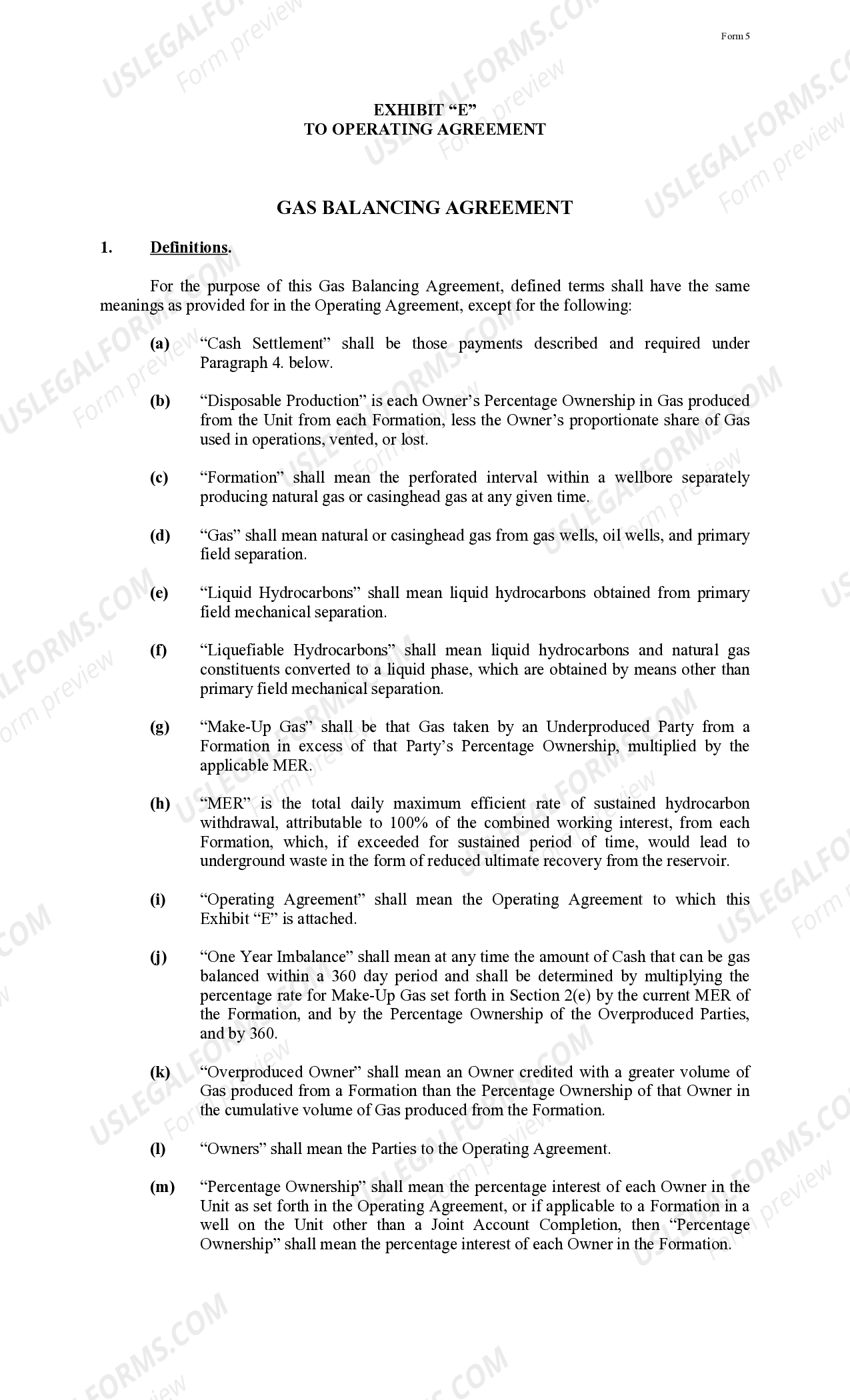 Exhibit E to Operating Agreement Gas Balancing Agreement - Form 5 | US ...