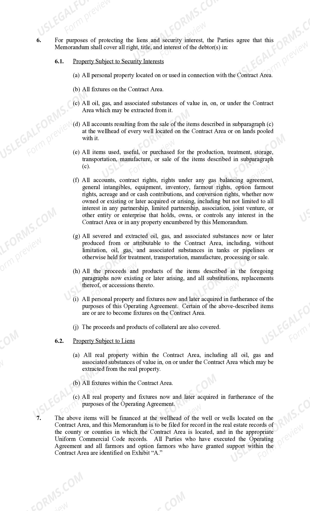 Exhibit H to Operating Agreement Memorandum of Operating Agreement and ...