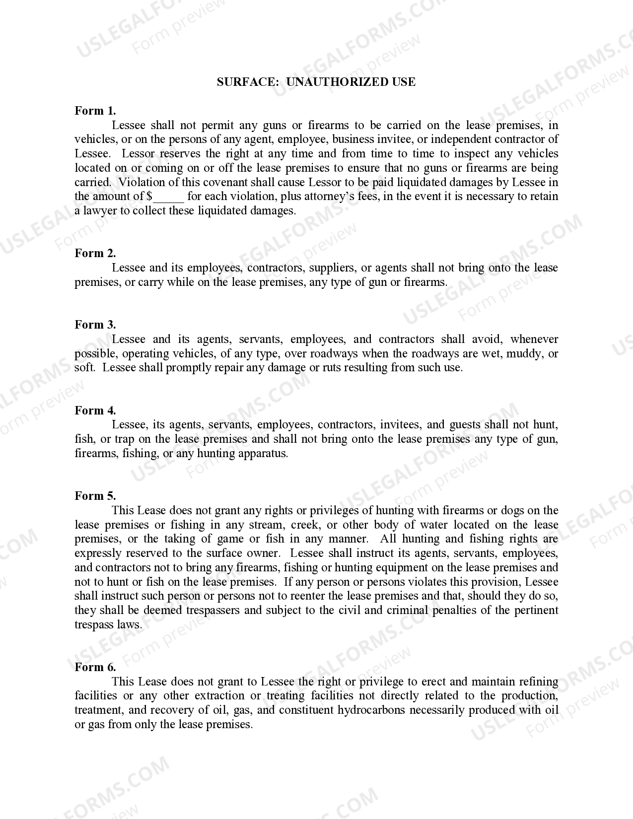 Surface - Unauthorized Use | US Legal Forms