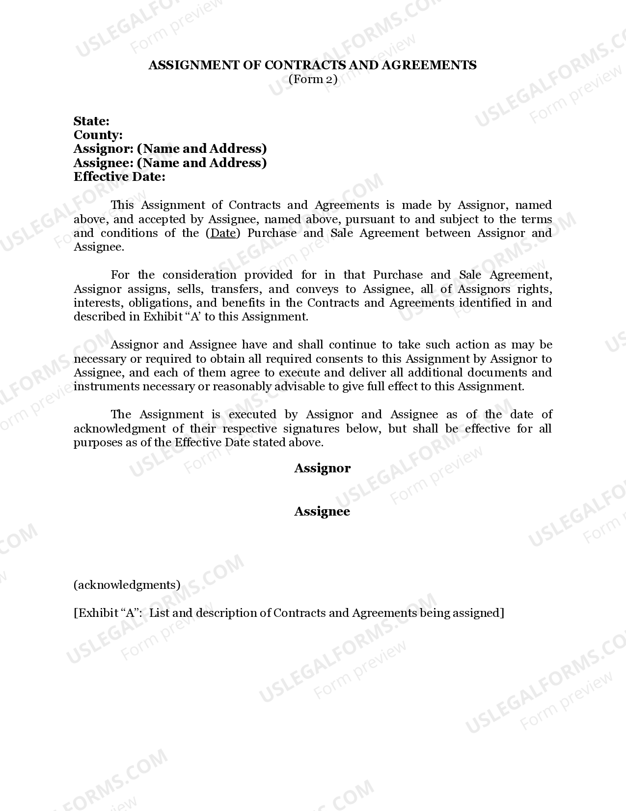 Assignment of Contracts and Agreements - Form 2 | US Legal Forms