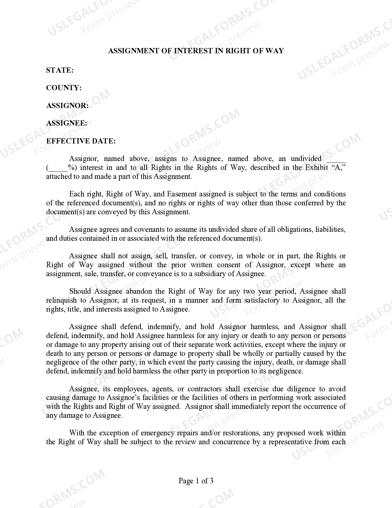 Assignment of Interest in Right of Way | US Legal Forms