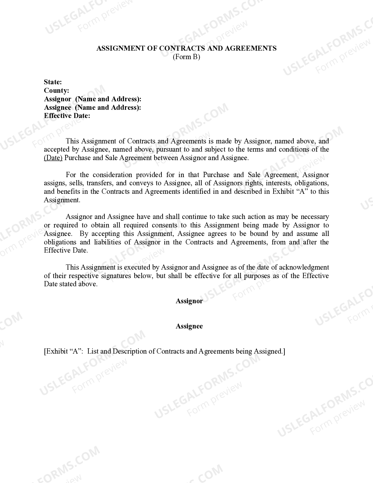 Assignments of Contracts and Agreements Form B | US Legal Forms