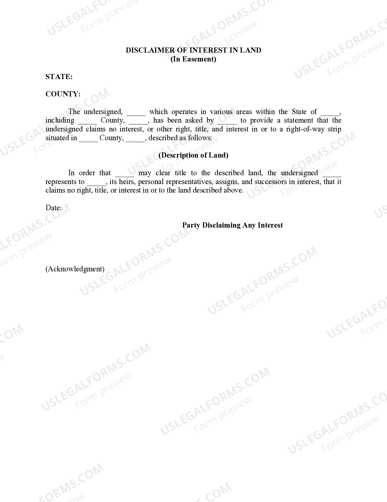 Disclaimer Easement Form | US Legal Forms