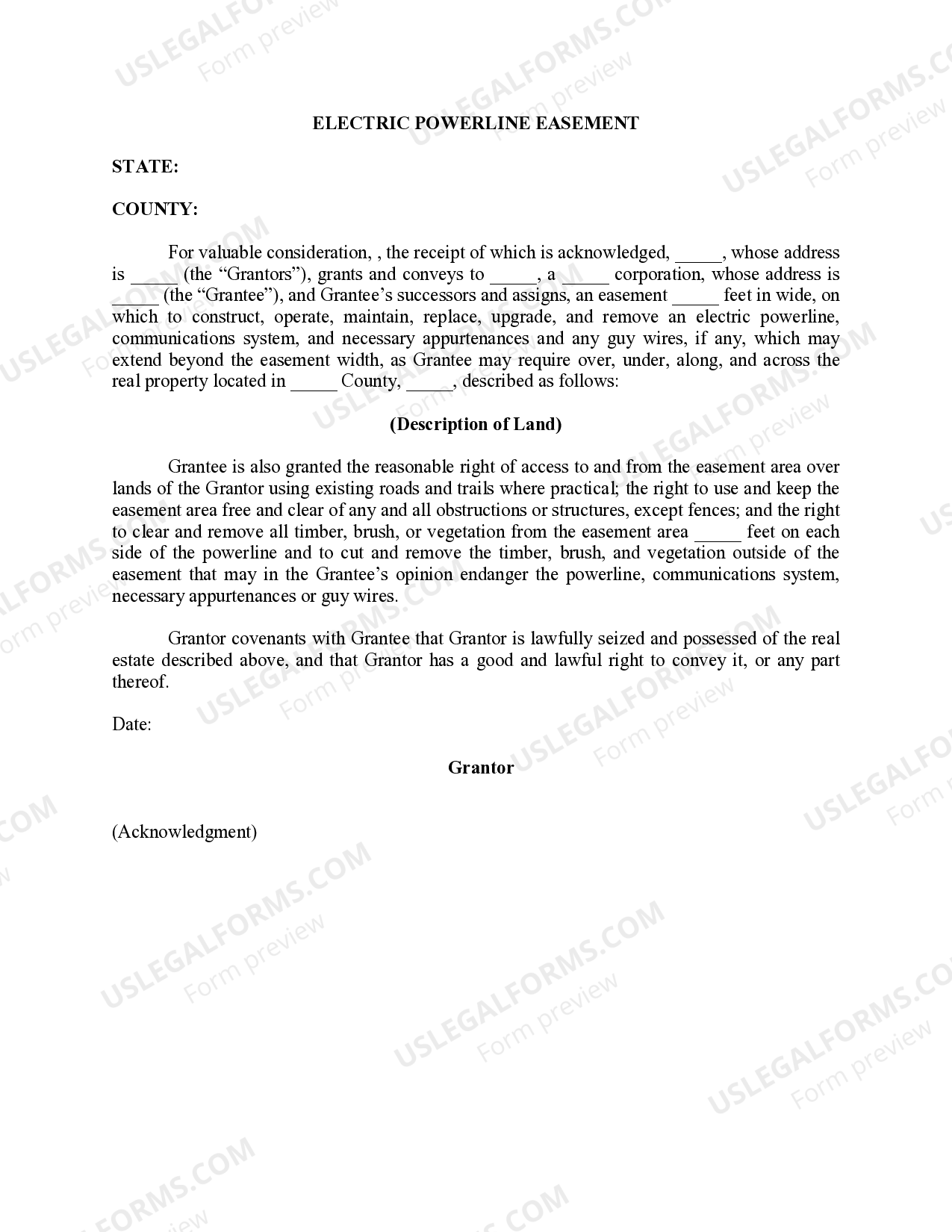 Powerline Easement For Overhead Power Lines | US Legal Forms