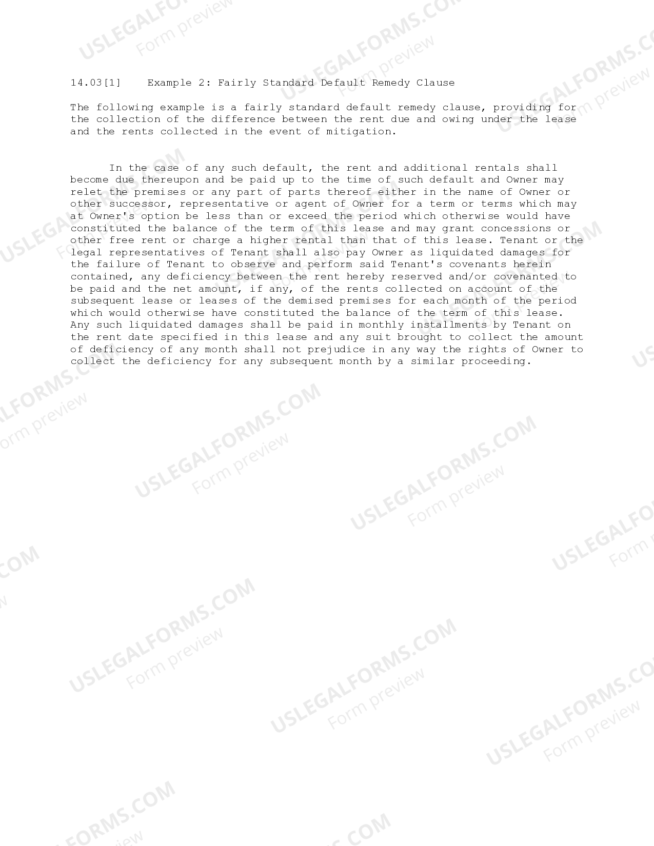 Default Remedy Clause | US Legal Forms