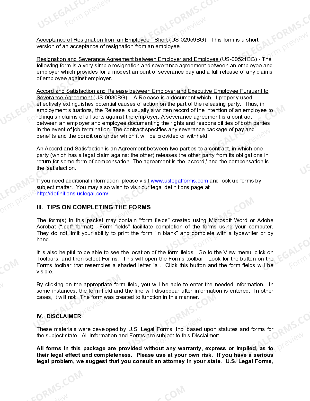 Employment Resignation Documents Package | US Legal Forms