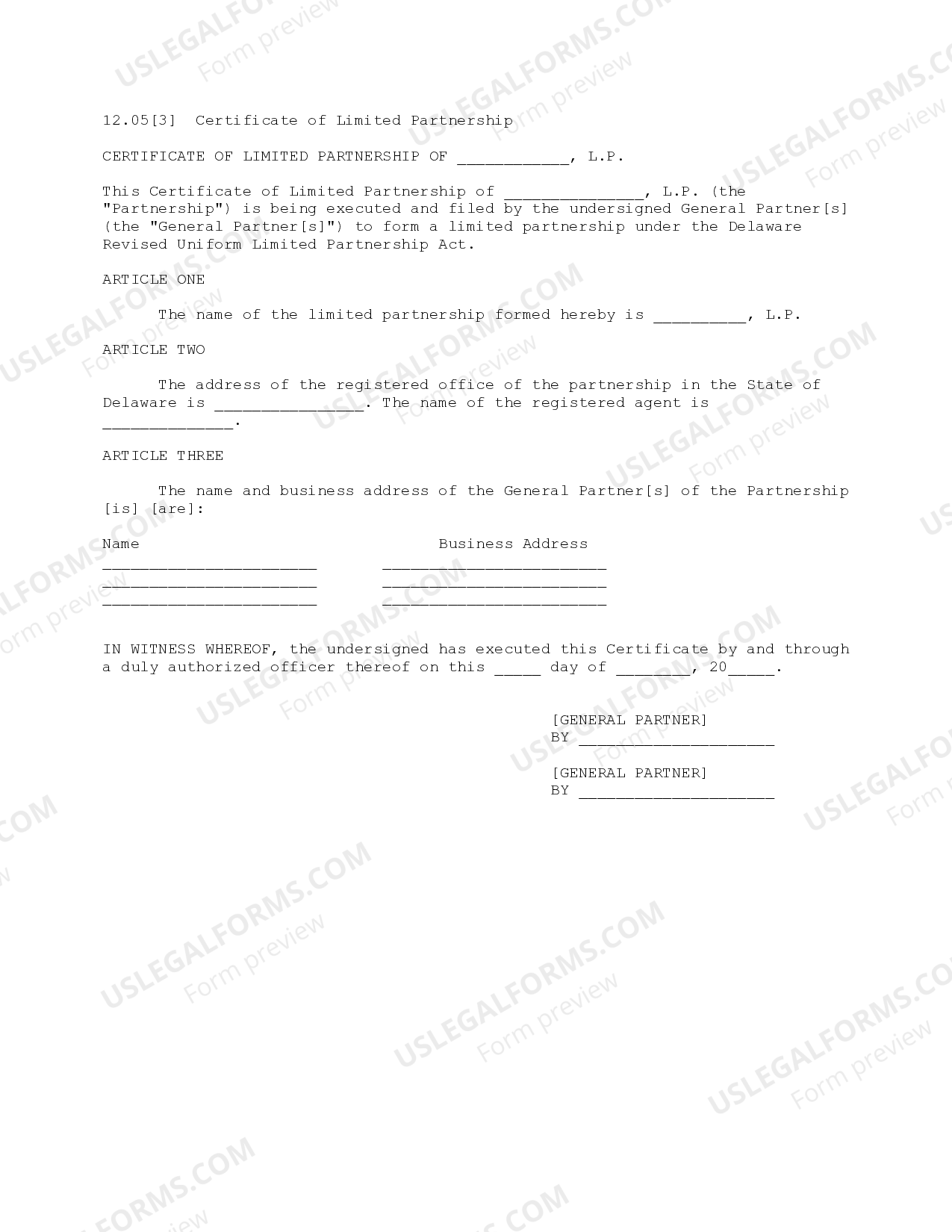 Certificate of Limited Partnership | US Legal Forms