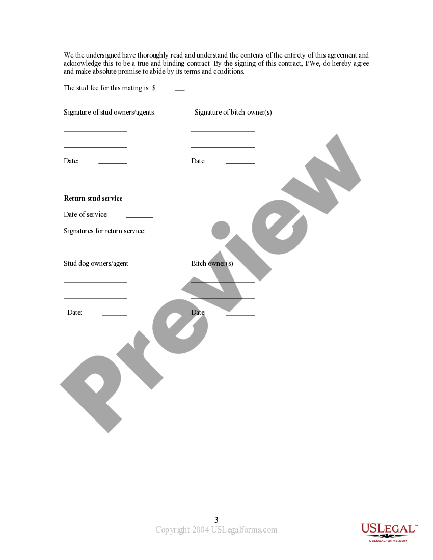 Printable Stud Dog Breeding Contract Template