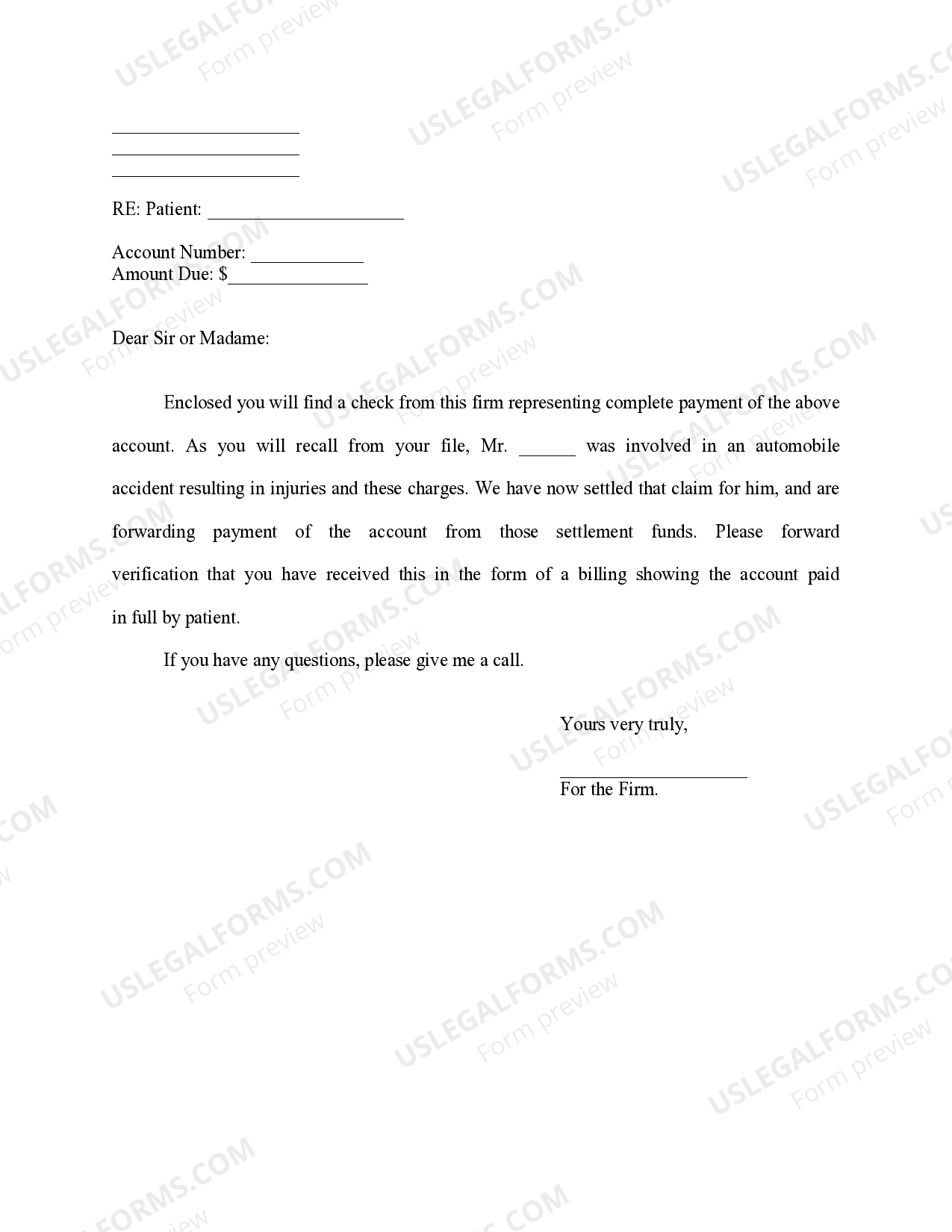 Letter regarding Payment of Defendant's Outstanding Medical Bills ...