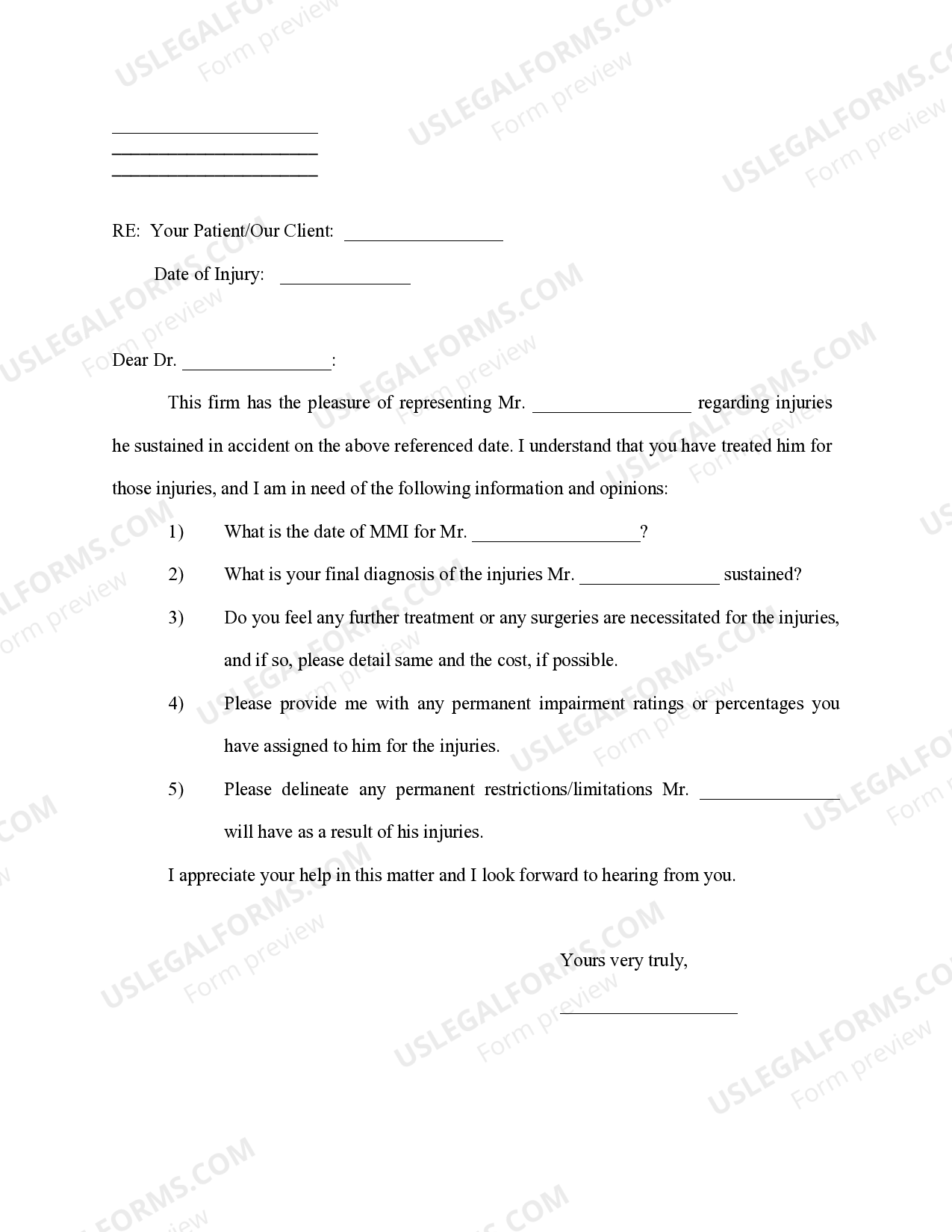 Letter regarding Client's Injuries and Diagnosis - Letter Injuries | US ...