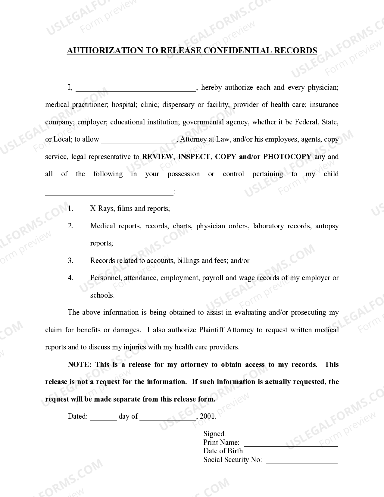 Authorization Release Records Form Medical | US Legal Forms